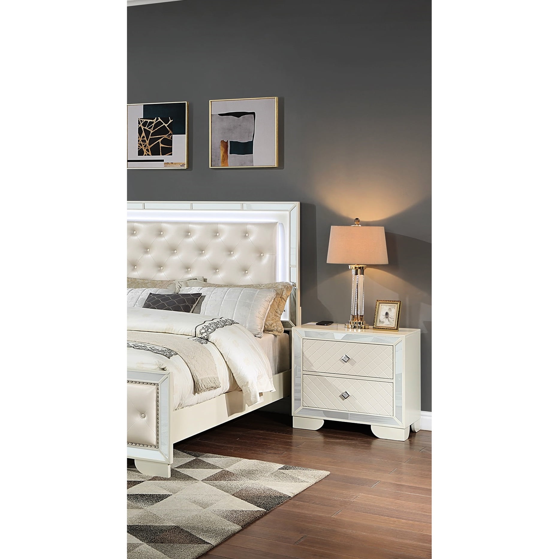 Cream Wooden Bedside Table | 2-Drawer Bedroom Storage & Wireless ...