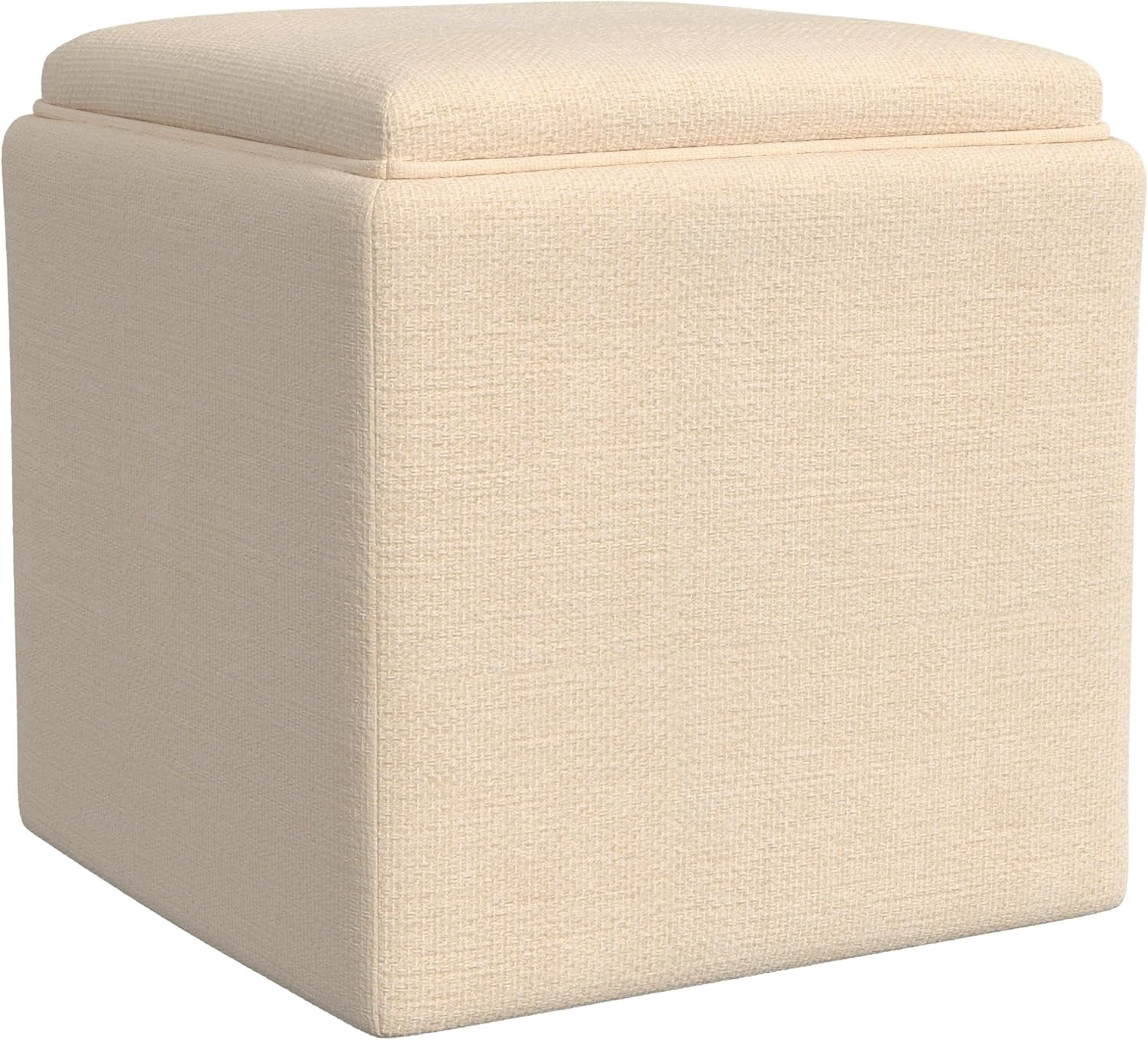 Cream Woven Home Decor Storage Ottoman with Tray Top | Upholstered ...