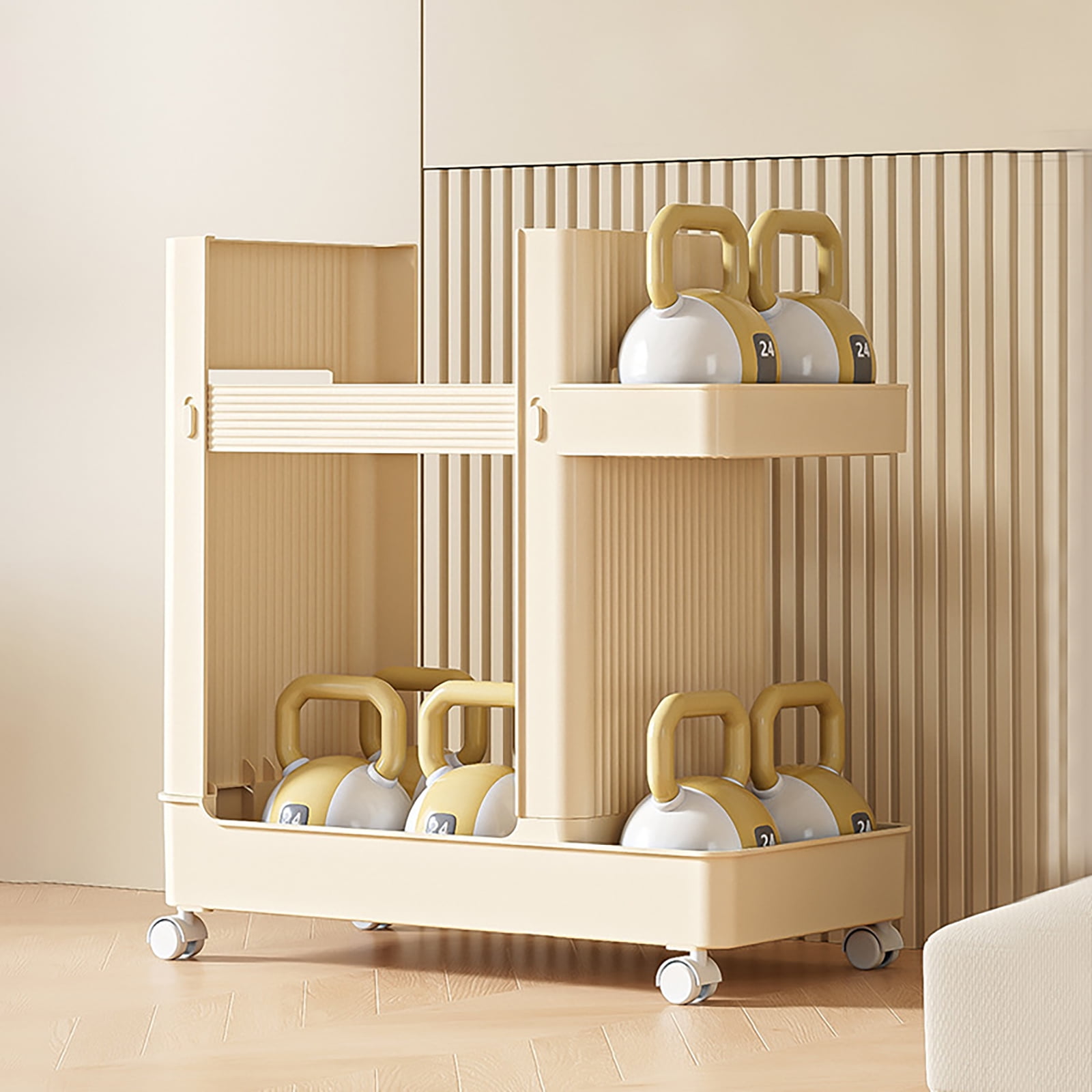 Cream Yellow ABS Material 50*26*50cm Storage Box Wheeled Mobile Storage ...