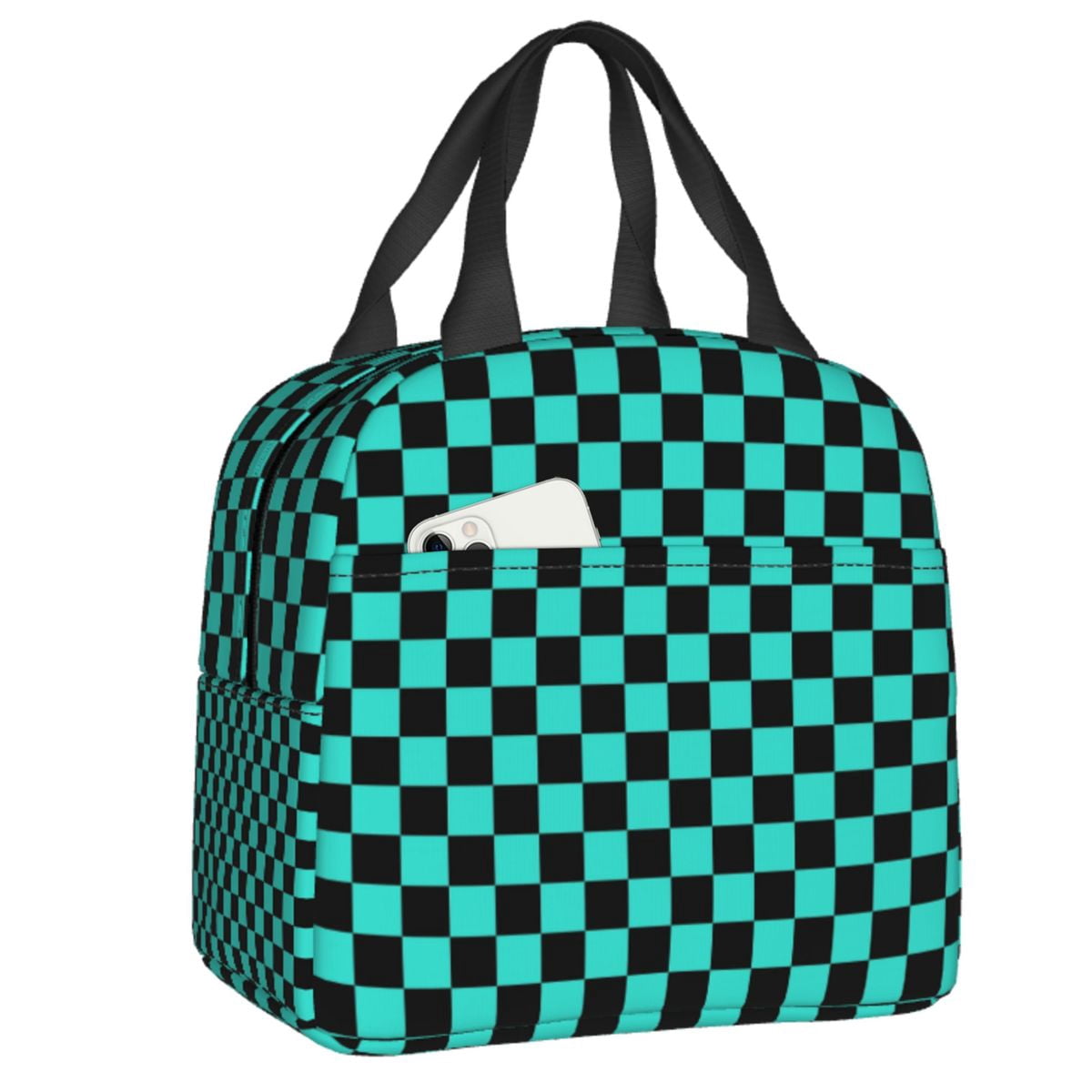 Cream Yellow Checkerboard Insulated Lunch Tote Bag for Women Geometric ...