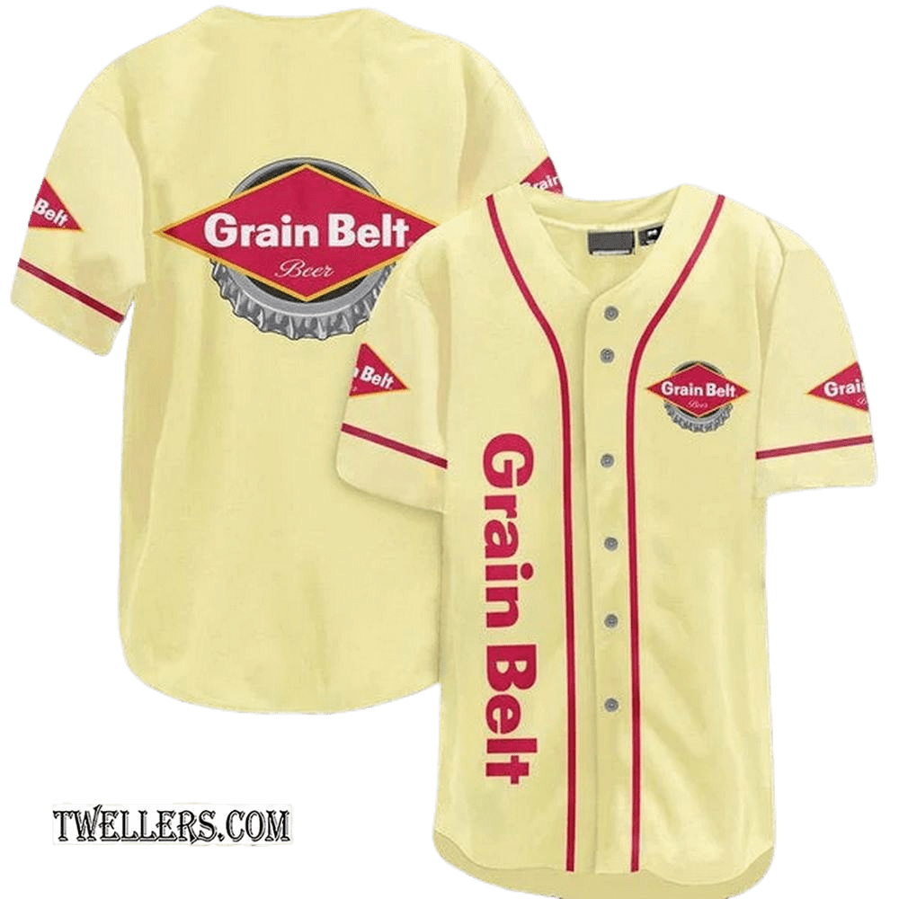Cream Yellow Grain Belt Beer Baseball Jersey 707, Beer baseball jersey ...