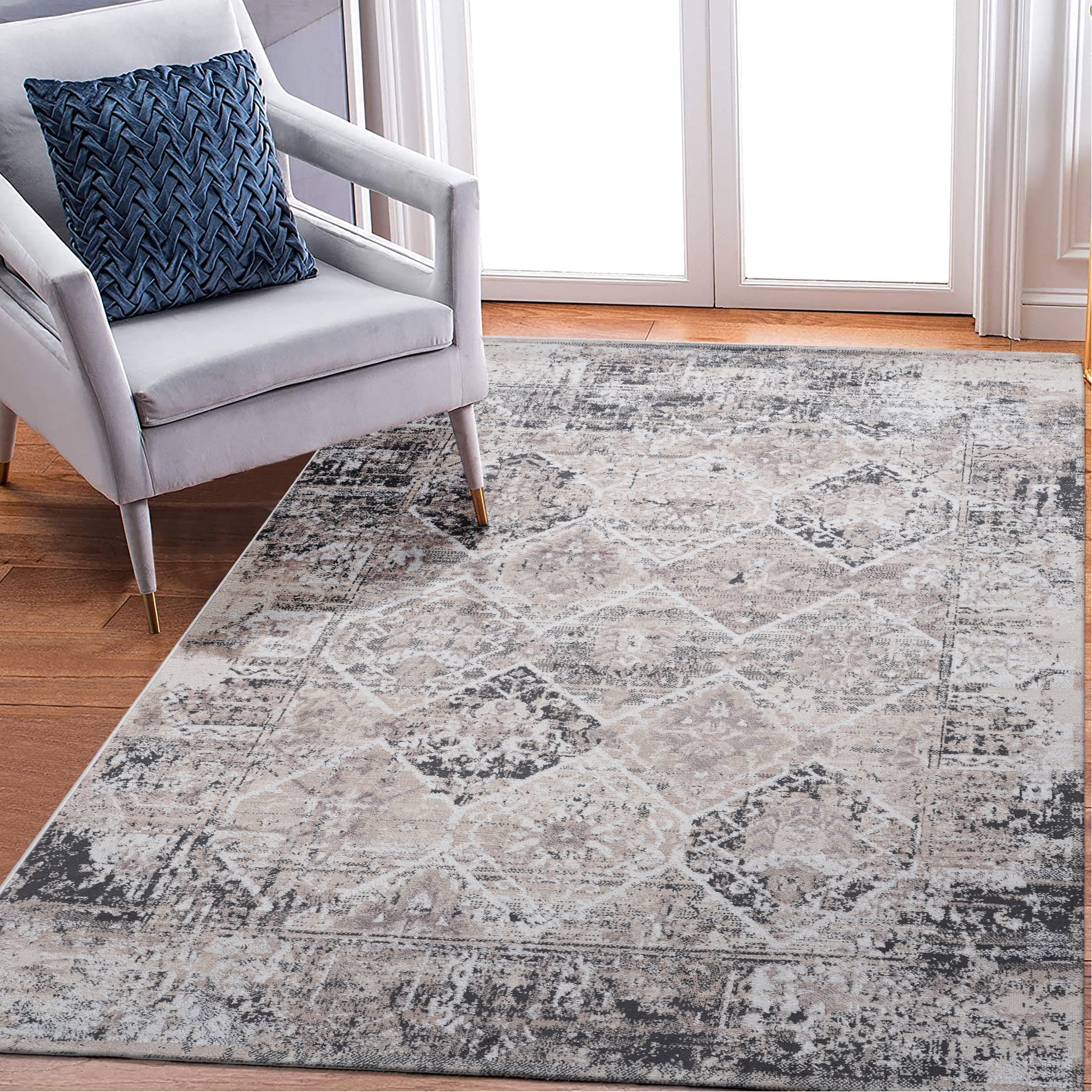 Cream/anthracite 6x9 Area Rug, Non-shedding And Stain , Enhances Living ...