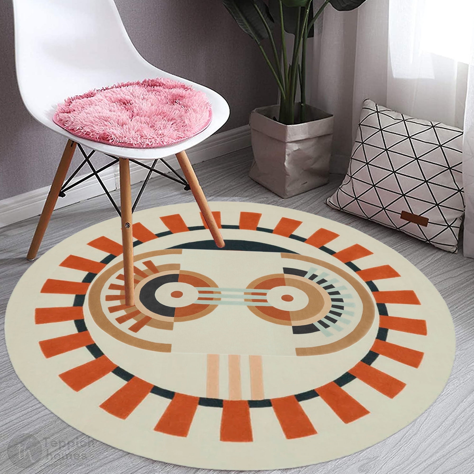 16X16 Wool Rug, Cream Color, Living, Bed, room, Round Carpet, Geometric ...