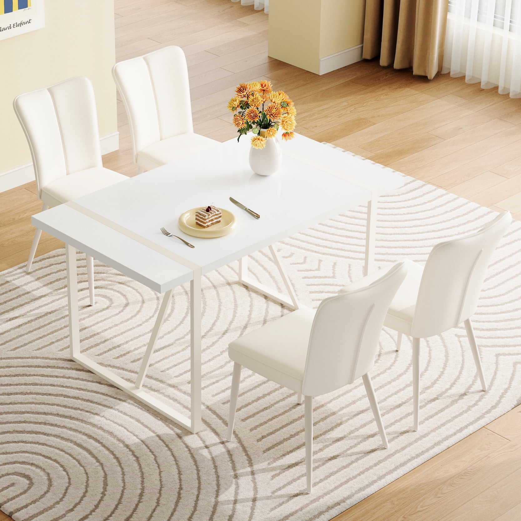 Cream - style White MDF Dining Set with White Metal Chair Frames / Adds ...