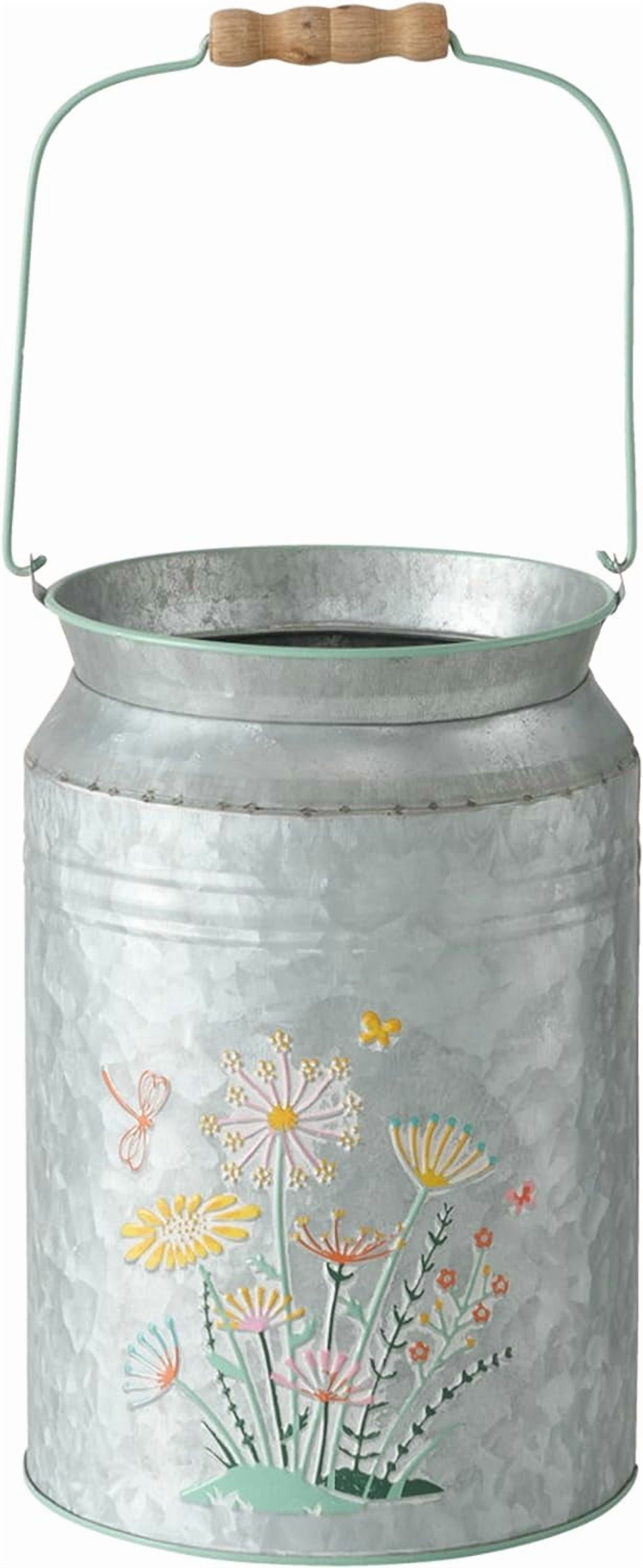 Creamery Milk Can Vase, Grey Metal, Meadow Flower Details, Rustic ...