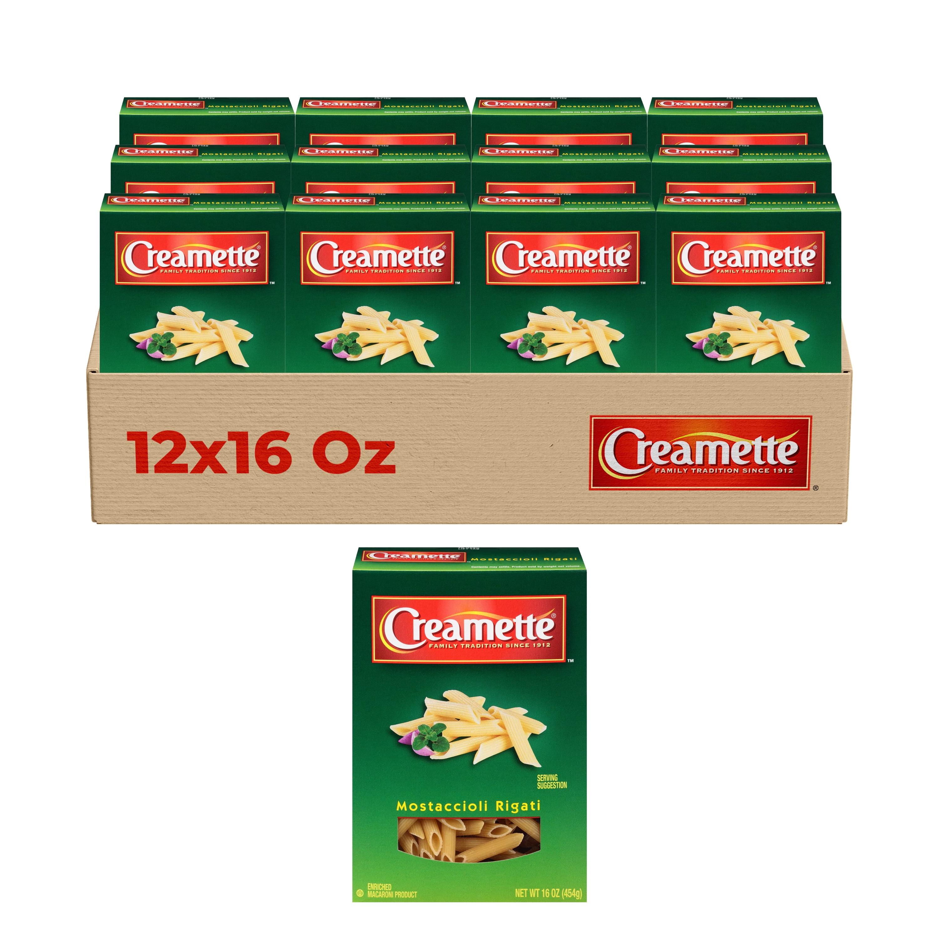 Creamette Mostaccioli Rigati Pasta, 12-Pack (16 oz Each) – Classic Tube ...