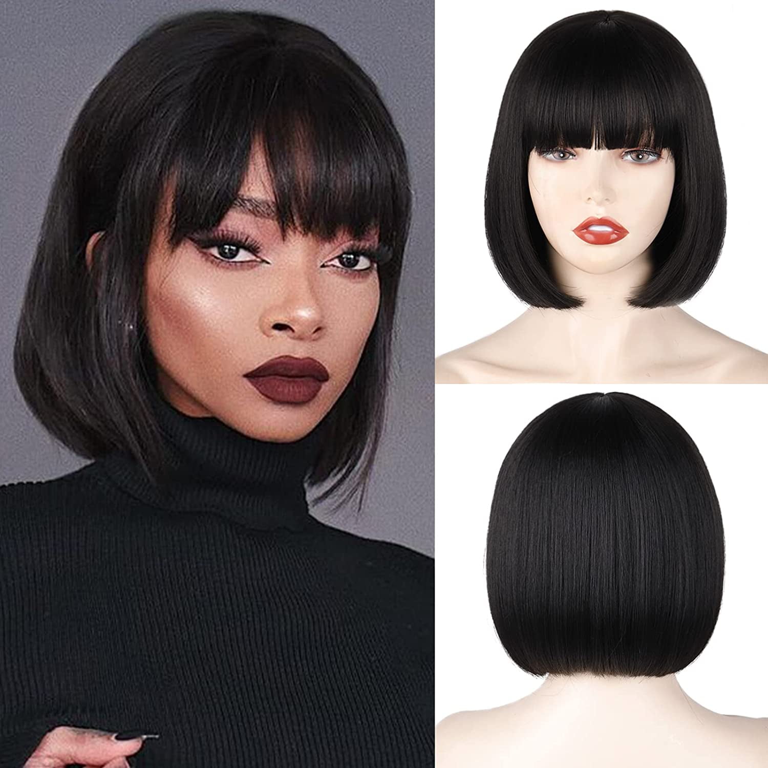 Creamily 10" Bob Wigs for Black Women Straight Short Bob Wigs with ...