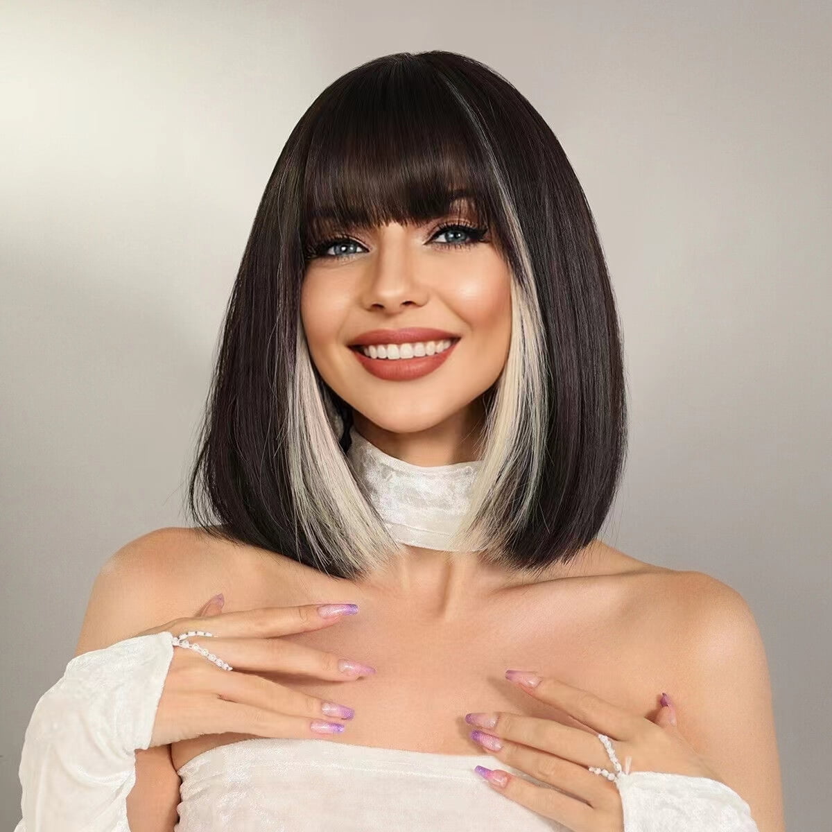 Creamily 12" Short Wig for Black Women Short Bob Wigs with Bangs ...