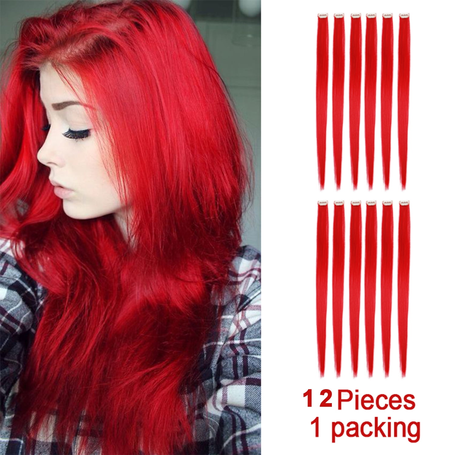 Creamily 20'' Hair Extension for Grils Straight Red Clip in Hair ...