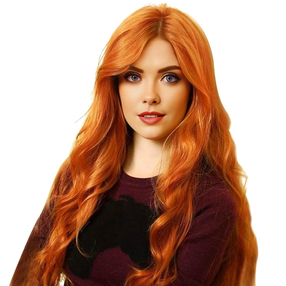 Creamily Orange Wig 21 Inch Long Wavy Orange Wigs for Women Middle Part ...