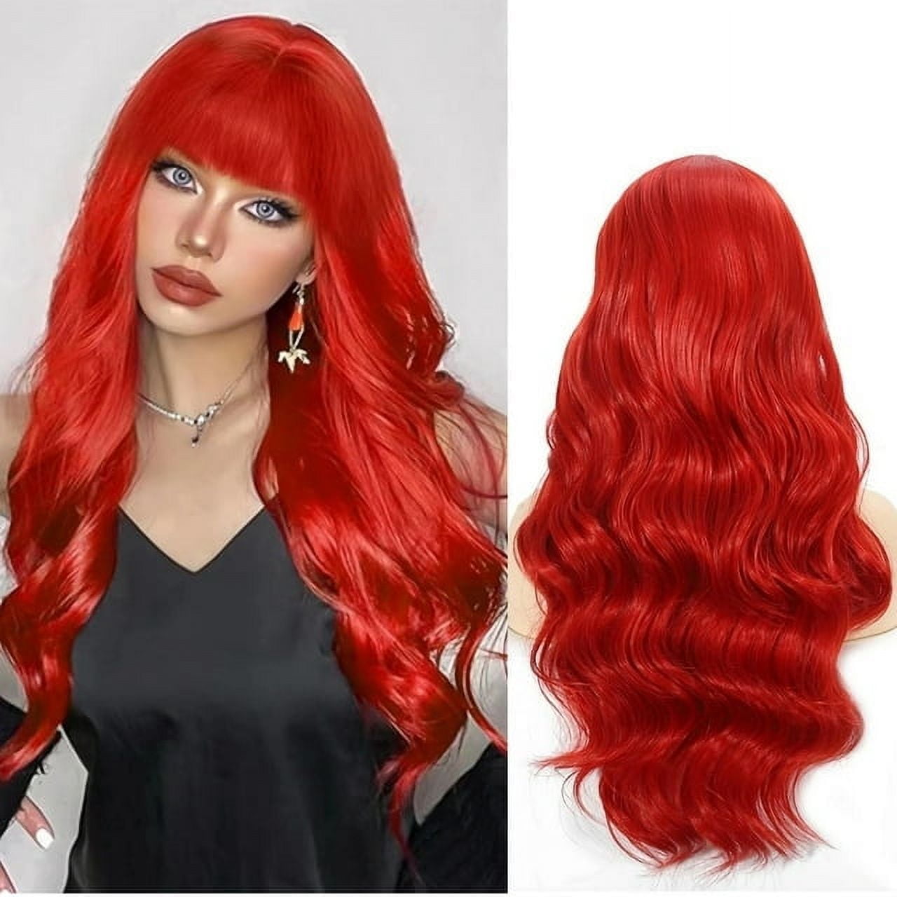 Creamily 24" Long Wigs for Women Mer-maid Wigs Synthetic Red Wig with ...