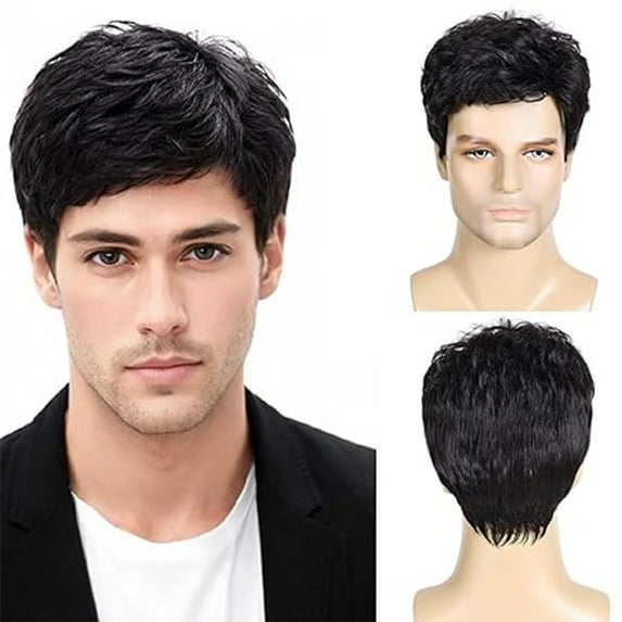 Creamily Mens Wigs Black Short Curly Wig Synthetic Wigs Aviator Wigs ...