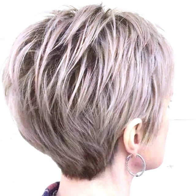 Creamily Women's Short Pixie Cut Wig with Bangs, Layered Grey, Heat ...