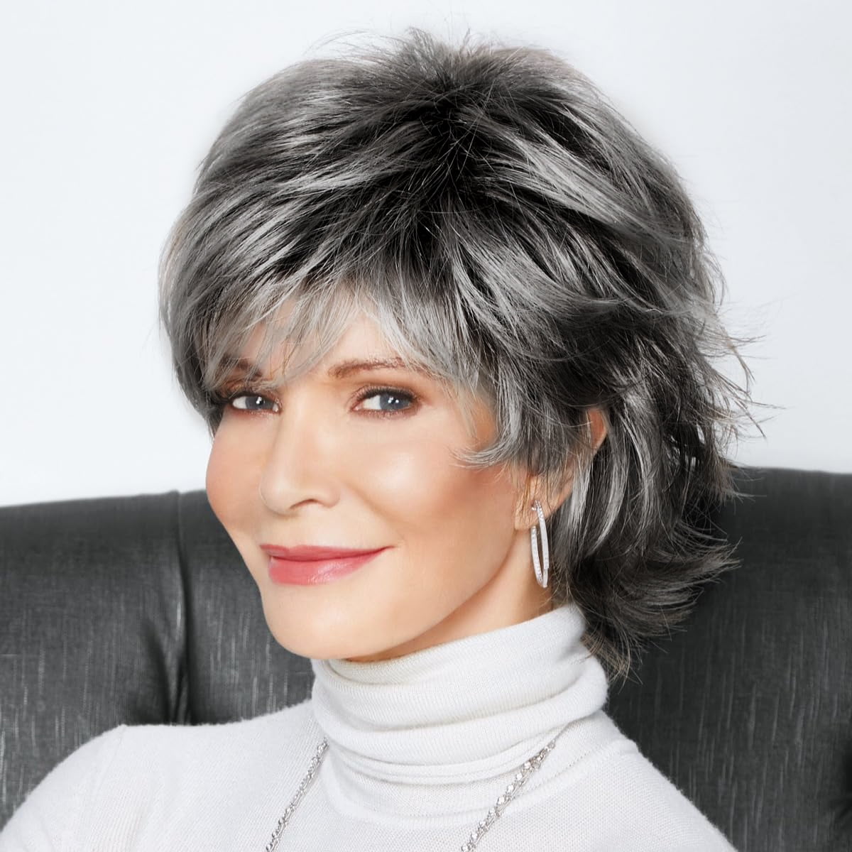 Creamily Grey Short Wigs with Bangs Layered Grey Wigs for Women ...