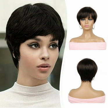 PHOCAS Black Cherry Short Pixie Wigs for Women Synthetic Black Short ...