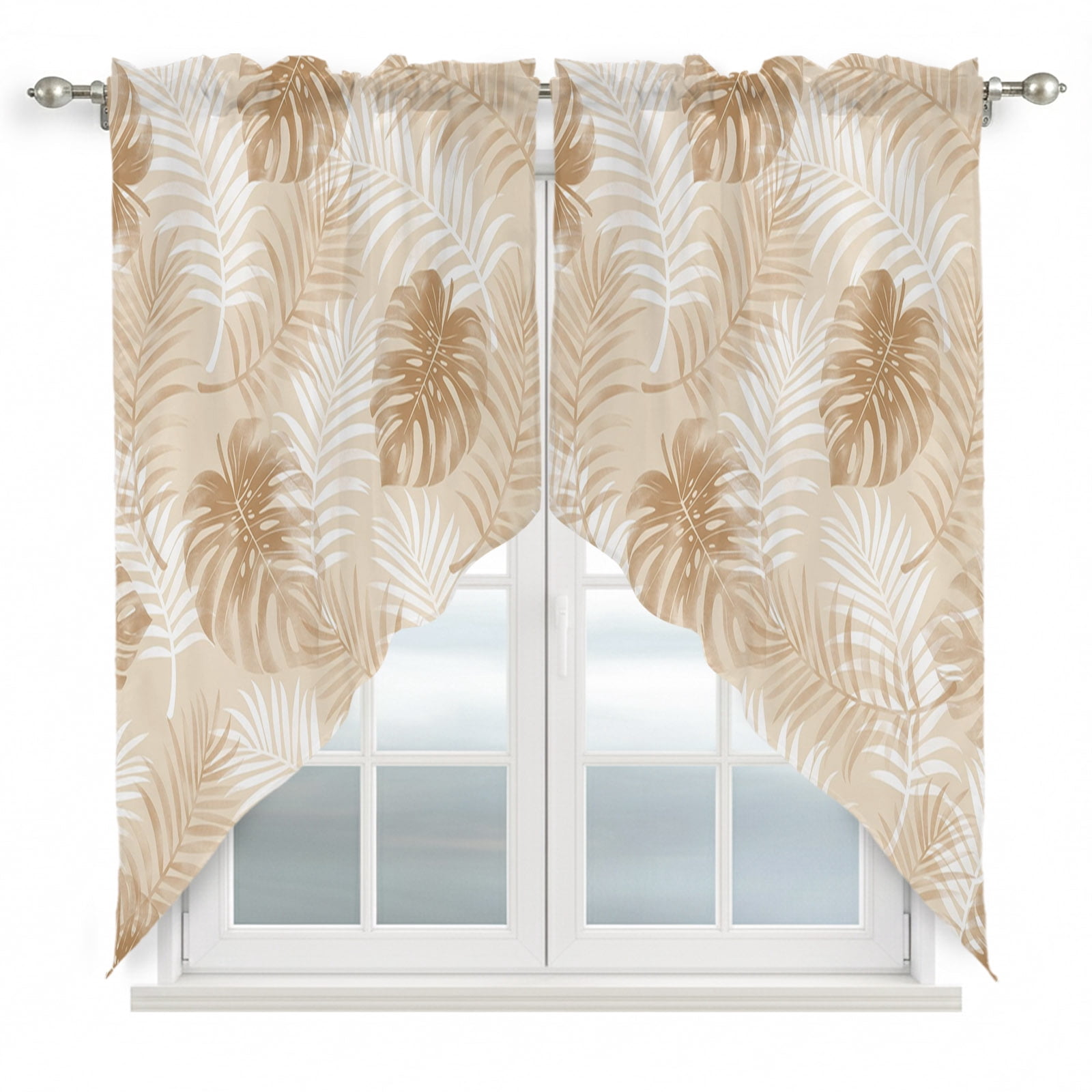 Creamy Beige Leaf Swag Curtain Valance for Window 2 Panels Modern ...