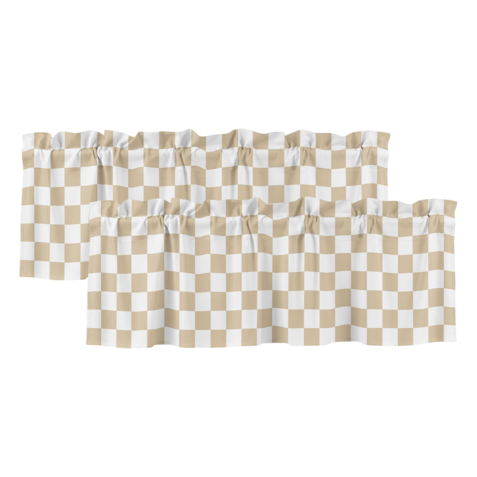 Creamy Beige Plaid 2 Panels Kitchen Valance, Modern Checkerboard Plaid ...