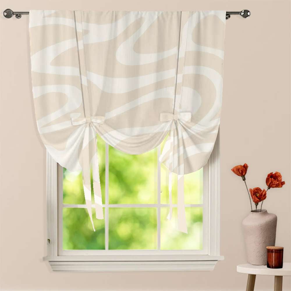 Creamy Beige Wavy Abstract Design Window Curtain for Living Room Roman ...