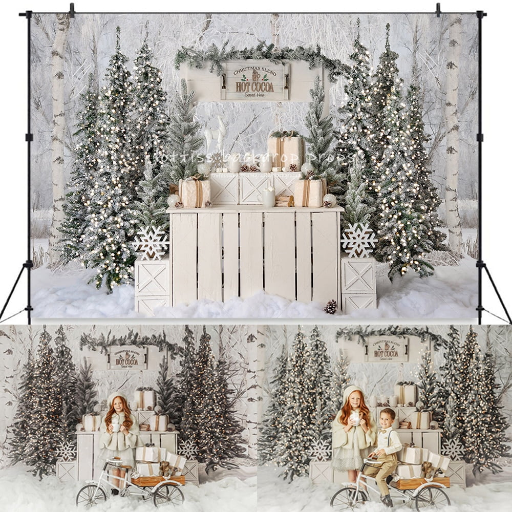 Creamy Cocoa Stand Backdrops Xmas Snowy Kids Baby Portrait Photography ...