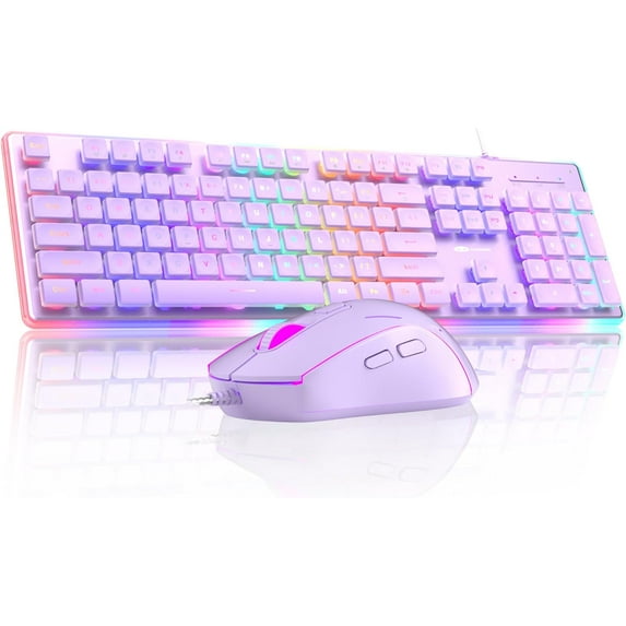 Creamy Gaming Keyboard and Mouse Purple 104 Keys RGB and 6 Speed RGB ...