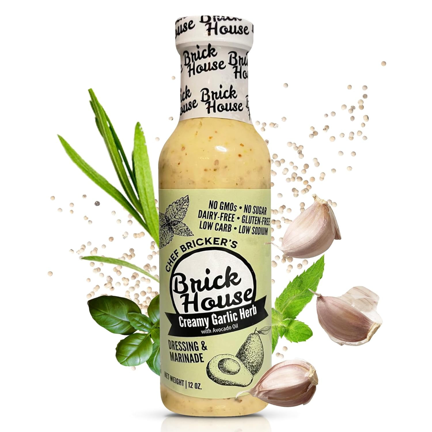 Brick House Creamy Garlic Herb Dressing & Marinade, Keto, Low Sodium ...