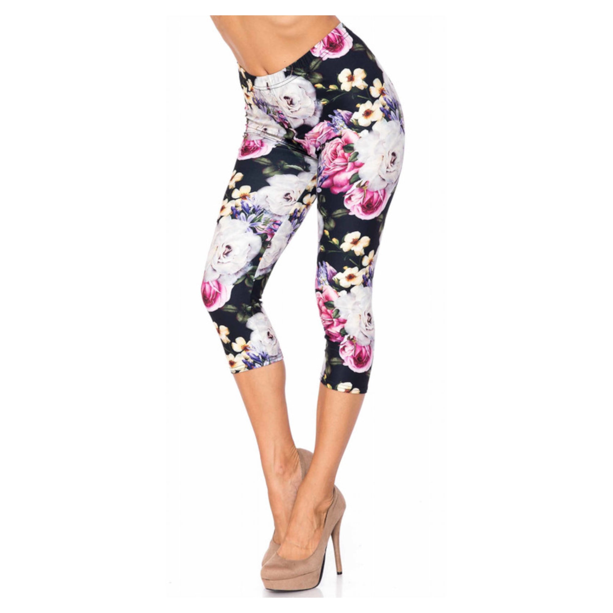 Creamy Soft Capri Leggings Premium Women's Floral Garden Bouquet Extra ...