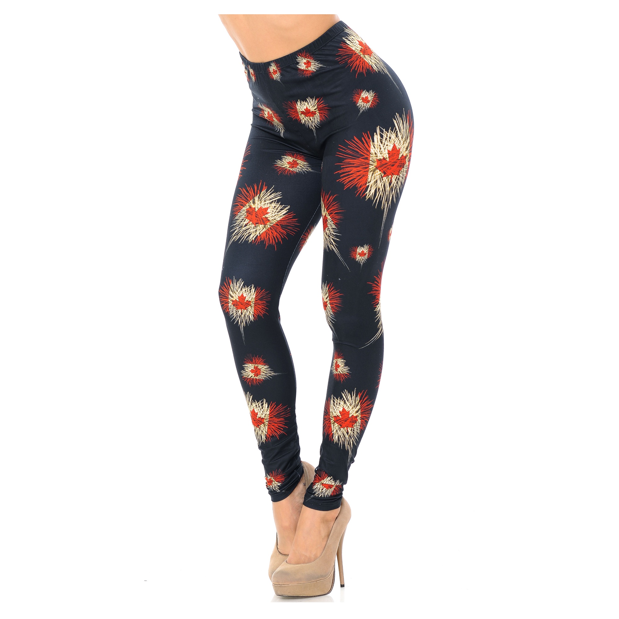 Creamy Soft Leggings Premium Women's Canadian Flag Fireworks Extra Plus ...