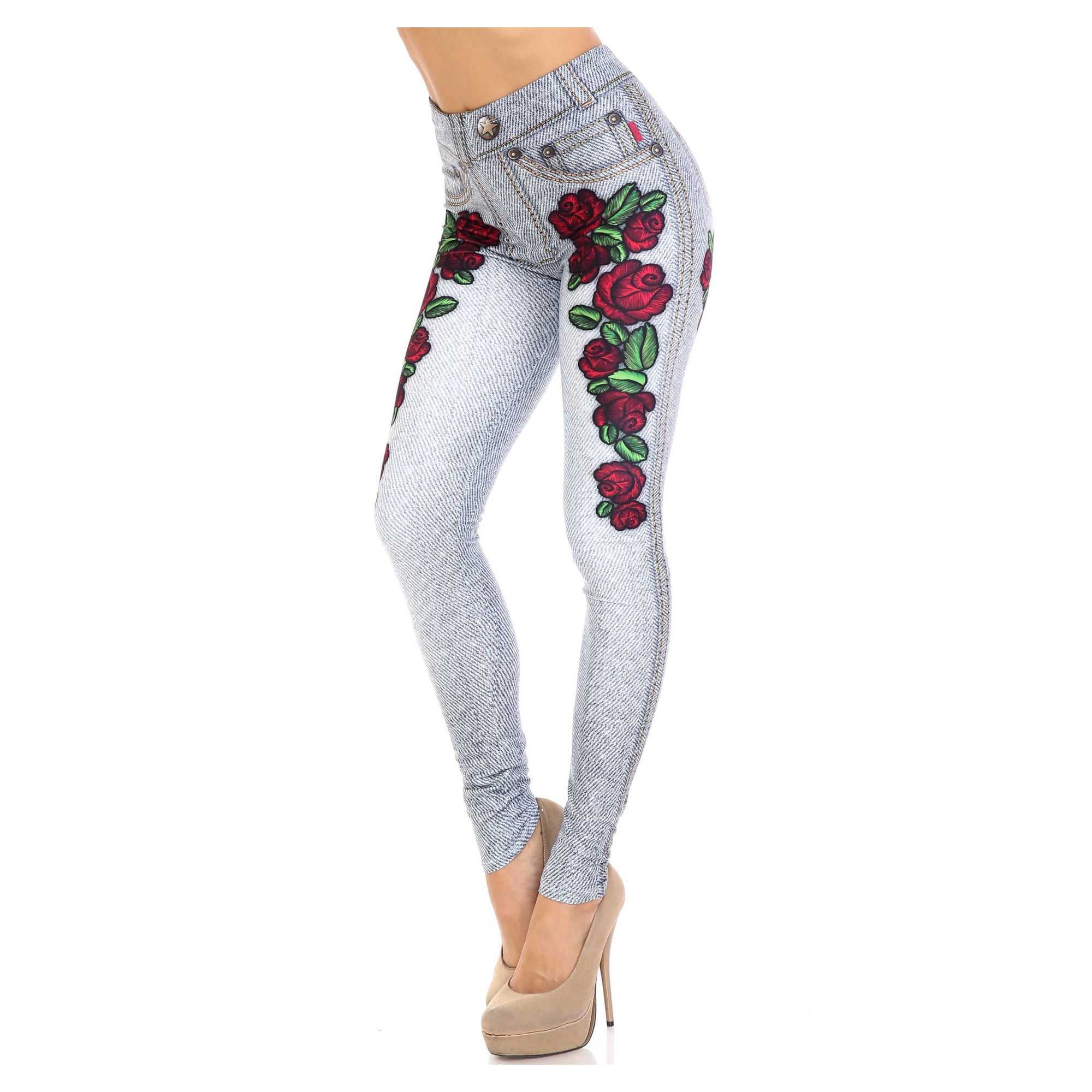 Creamy Soft Leggings Premium Women's Light Blue Denim Rose Extra Plus ...