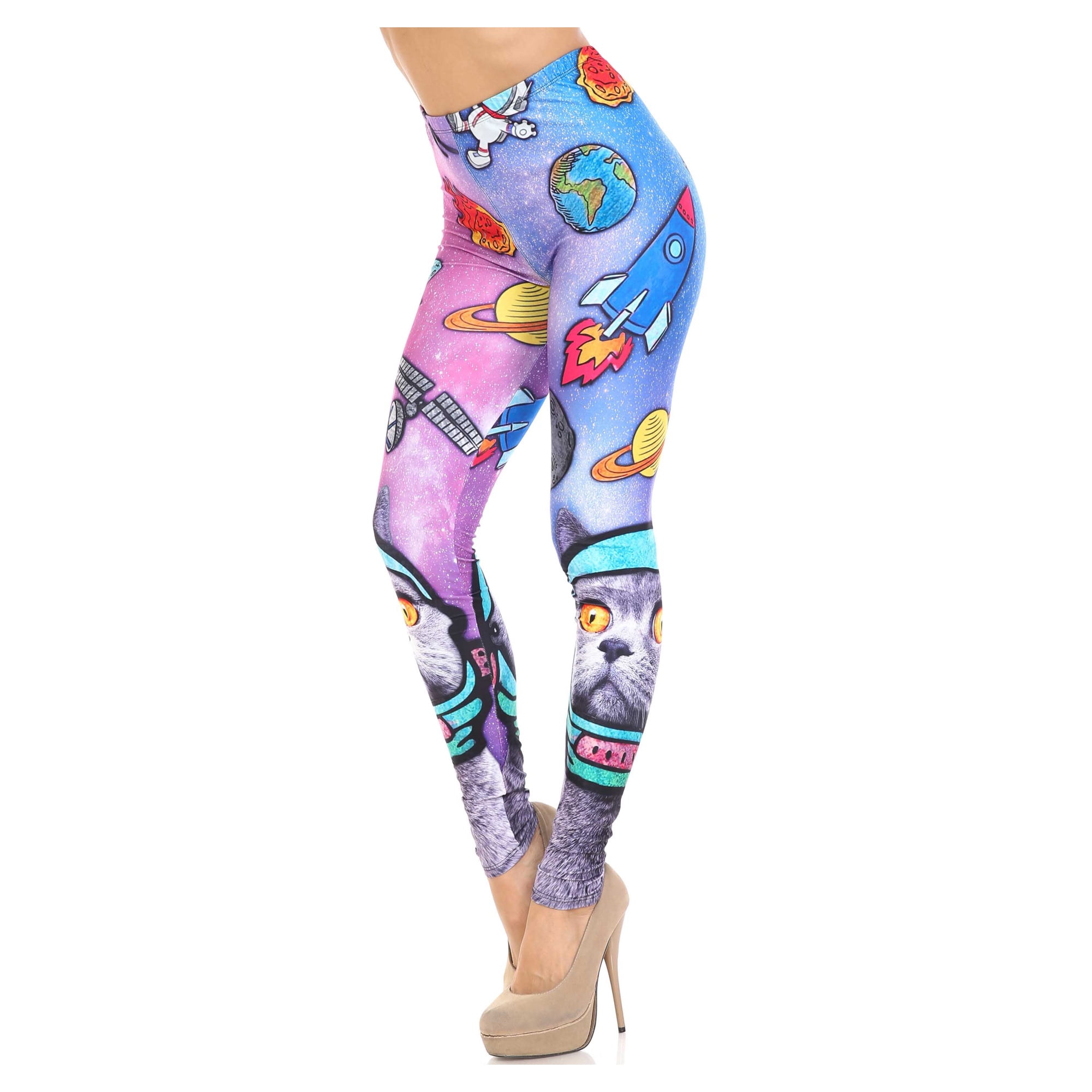 Creamy Soft Leggings Premium Women's Space Cat Extra Plus, High Rise ...