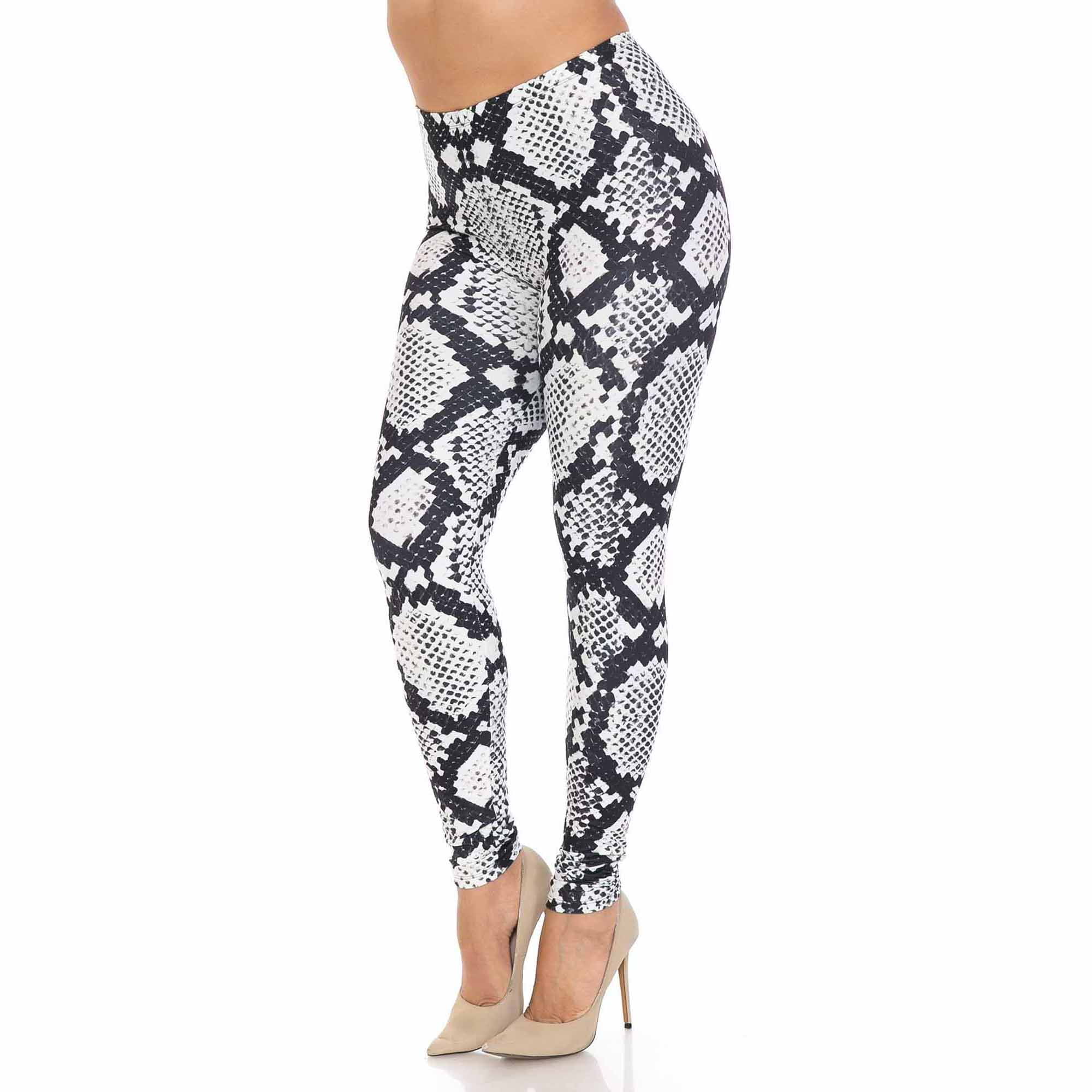 Creamy Soft Premium Women's Leggings Black and White Python Snakeskin Plus Size, High Rise ...