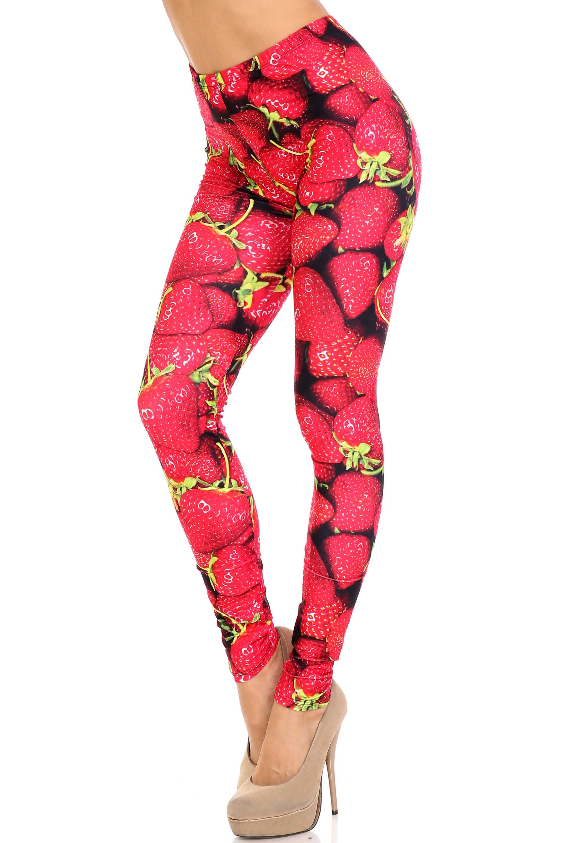 Creamy Soft Premium Women's Leggings Strawberry Regular Size, High Rise ...