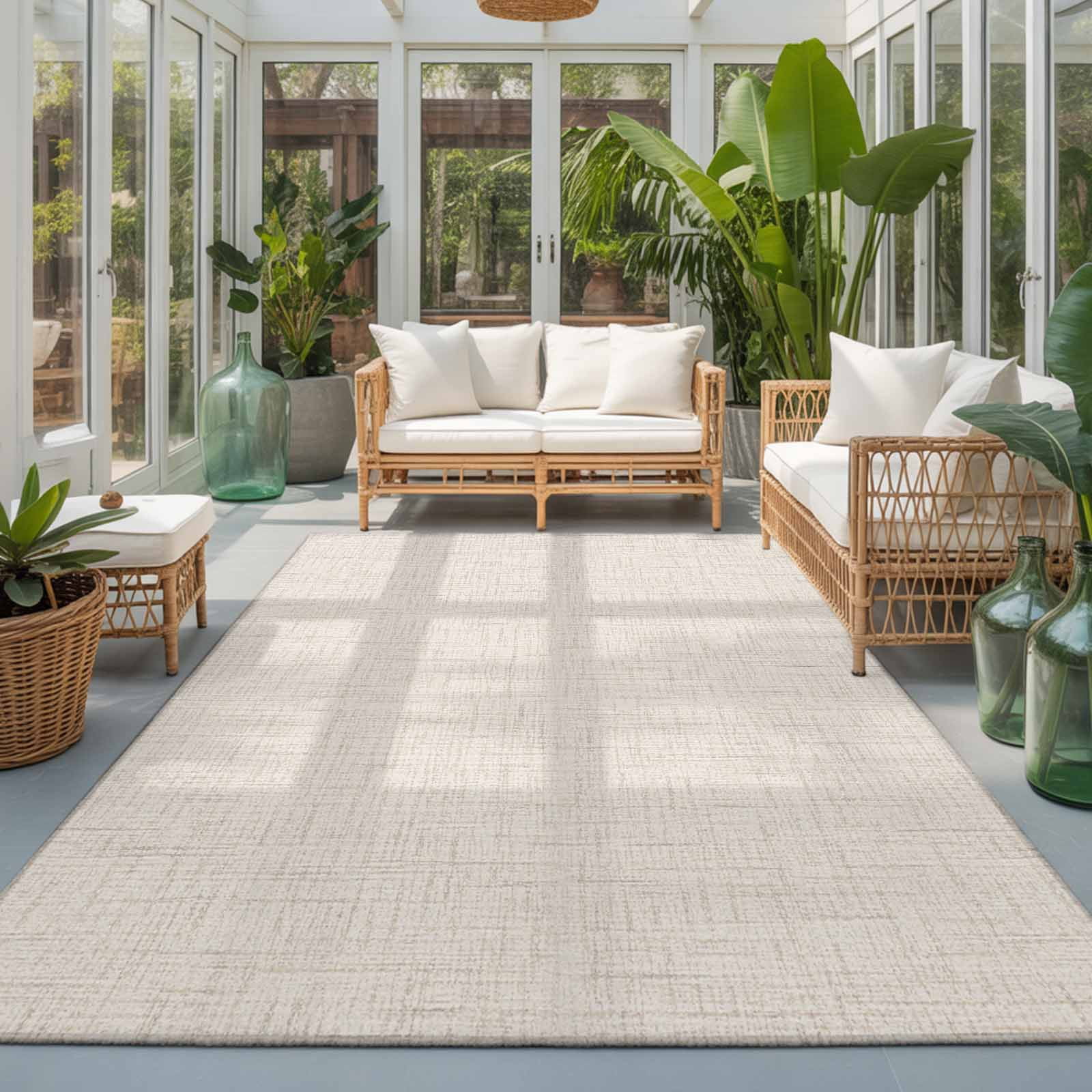 Creamy Solid Washable Living Room Rugs 6'x9', Minimalist Tan Linen ...