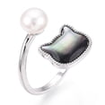 Creamy White 6 pc Natural Pearl Finger Open Cuff Ring with Black Shell ...