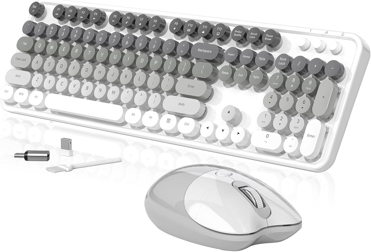 Creamy Wireless Keyboard and Mouse, 104 Round Keycaps Retro Typewriter ...