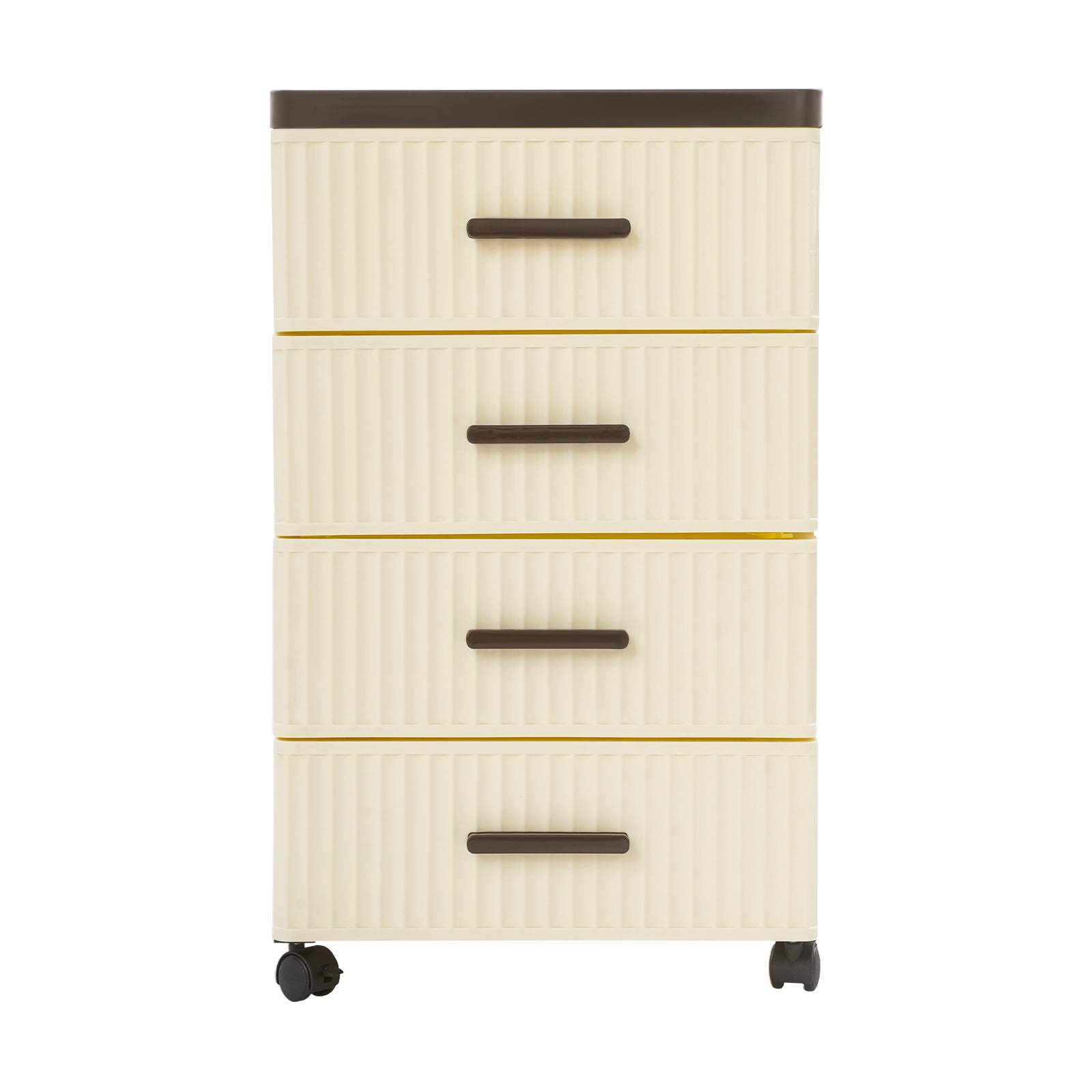 Creamy Yellow+Brown 4 Tier Plastic Drawer Storage Organizer, Storage ...