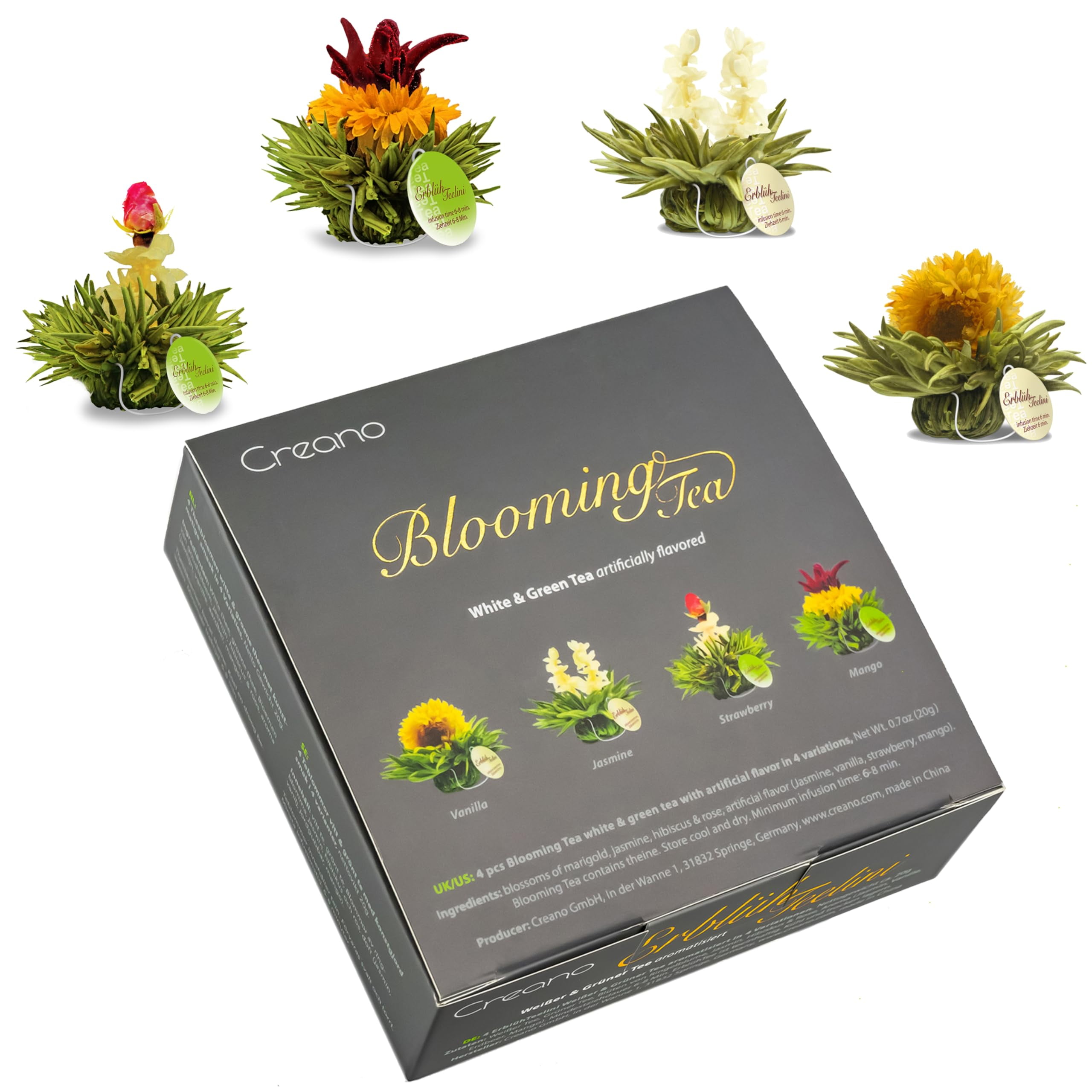 Creano 4 tea Flowers BDF32 in elegant Gift Box - Blooming Tea White ...