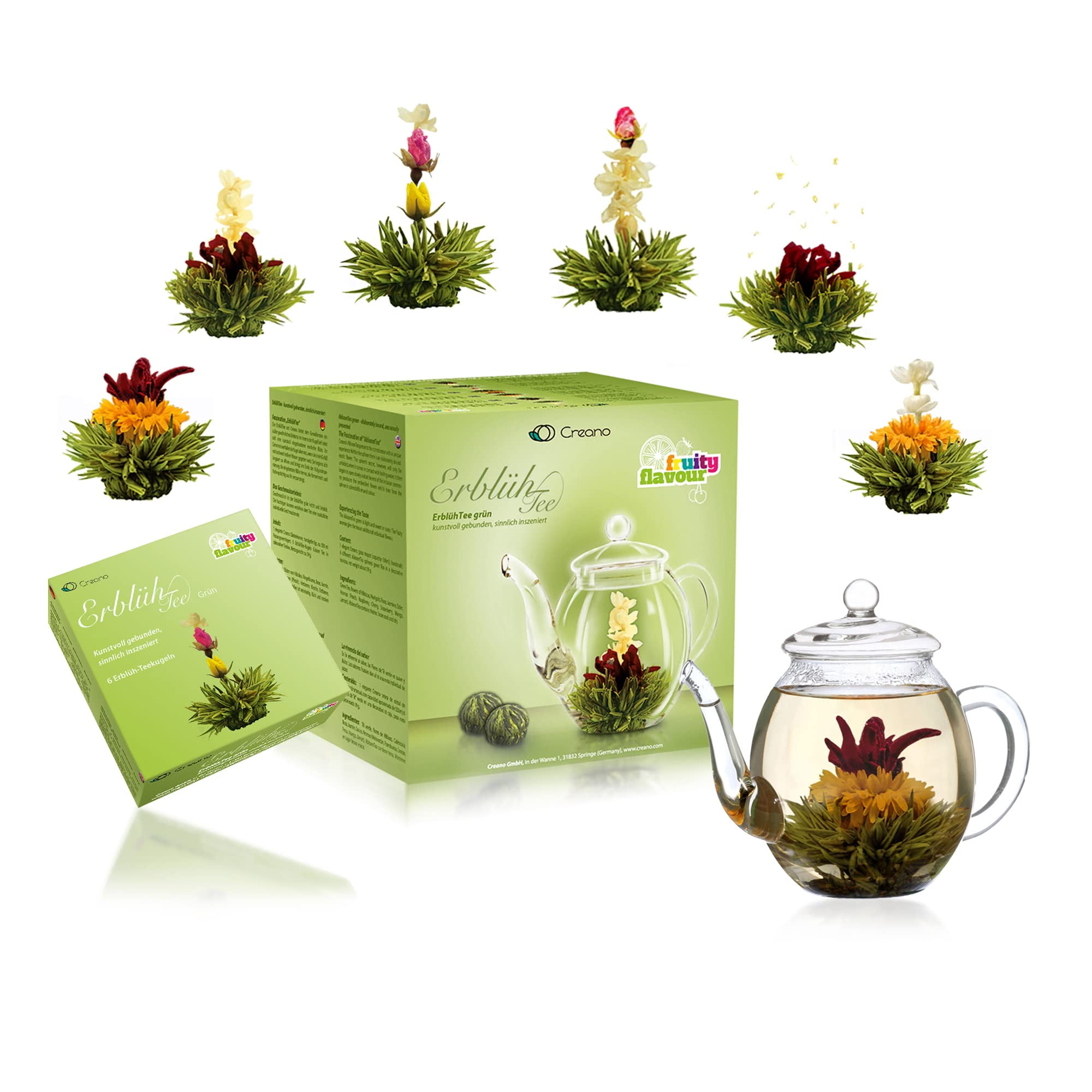 Creano Blooming Tea Gift DEF29 Set with Glass Teapot 17oz (500ml ...