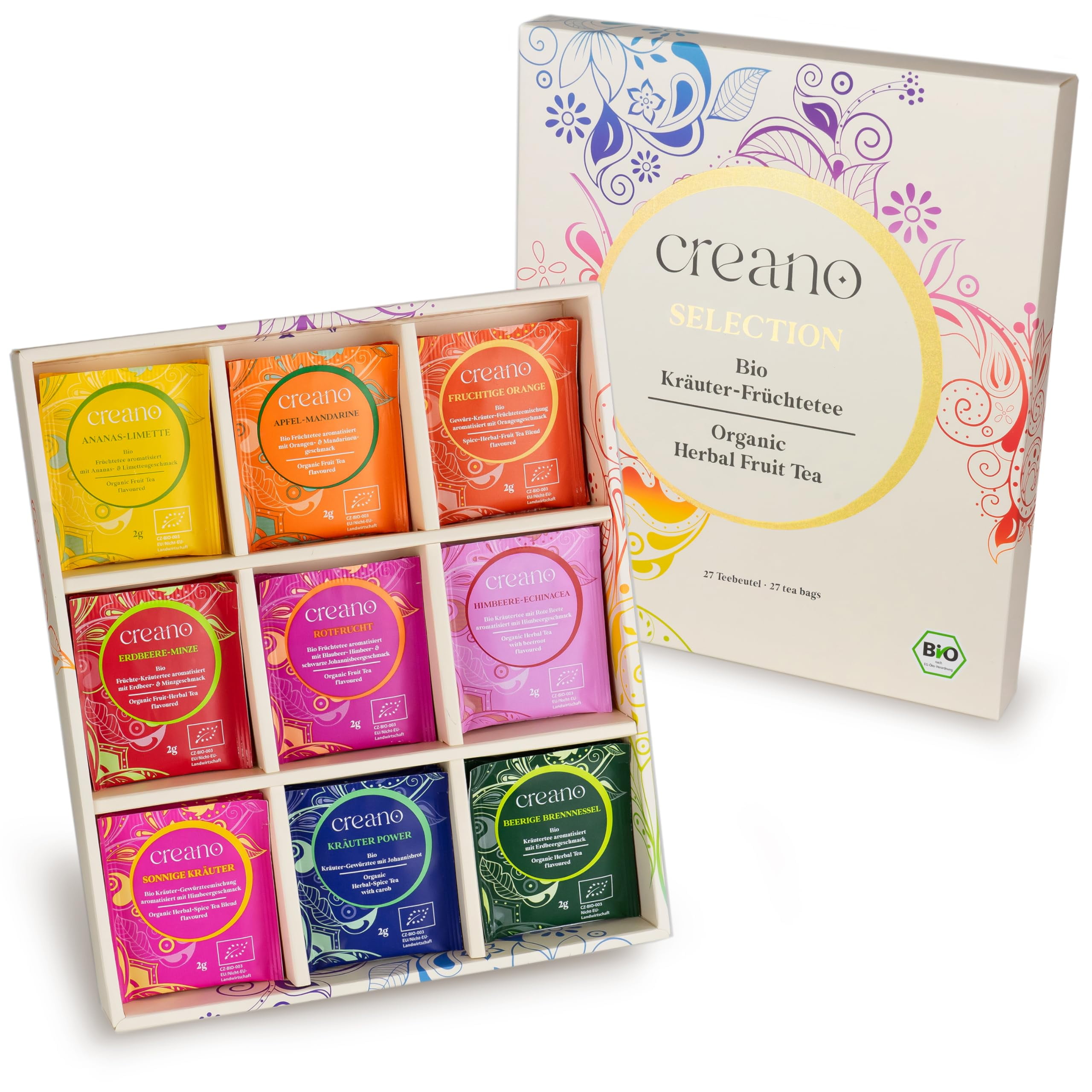 Creano Organic Fruit Tea BDF32 - Herbal Tea Gift Set - 27 Organic Tea ...