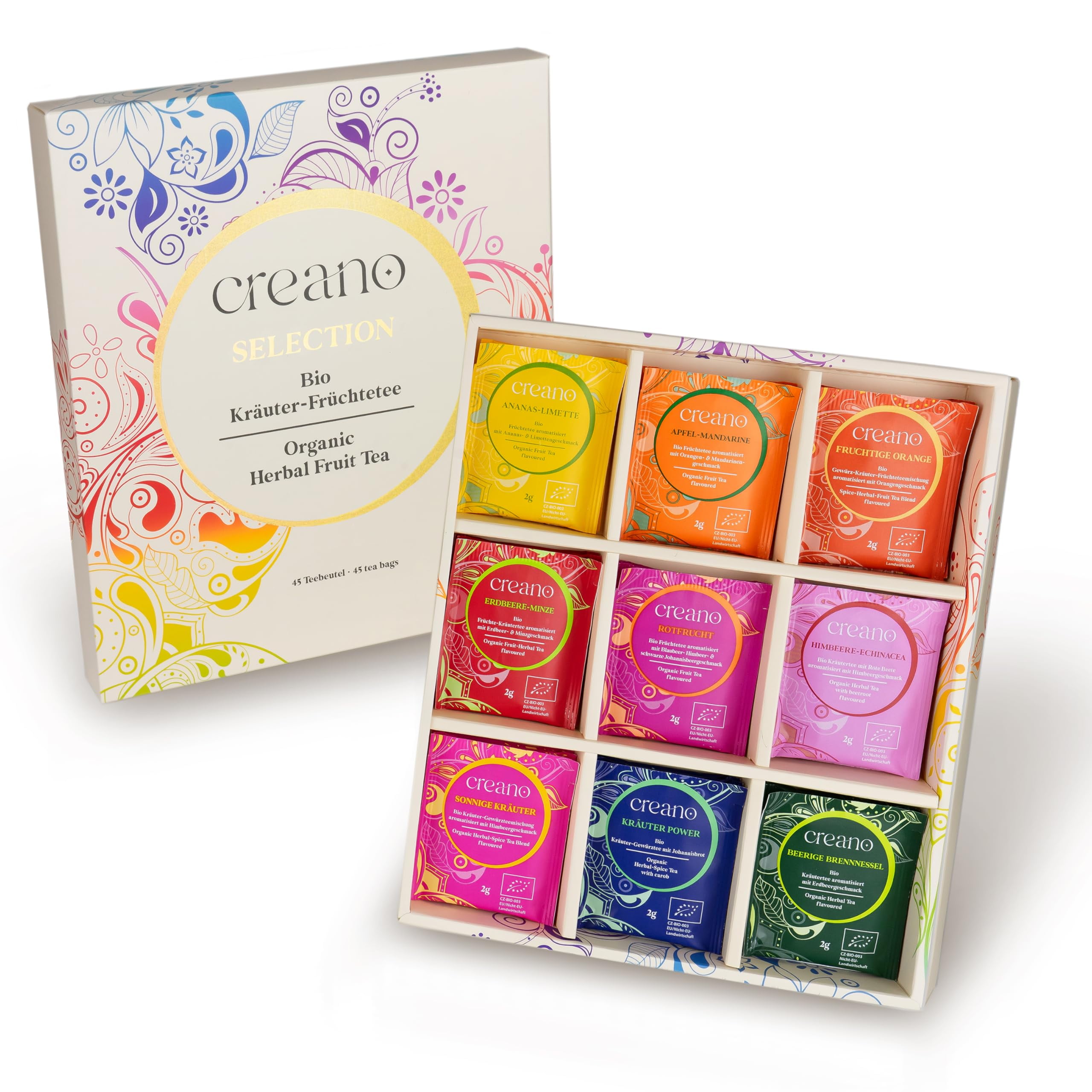 Creano Organic Fruit Tea BDF32 Herbal Tea Gift Set - 45 Organic Tea ...