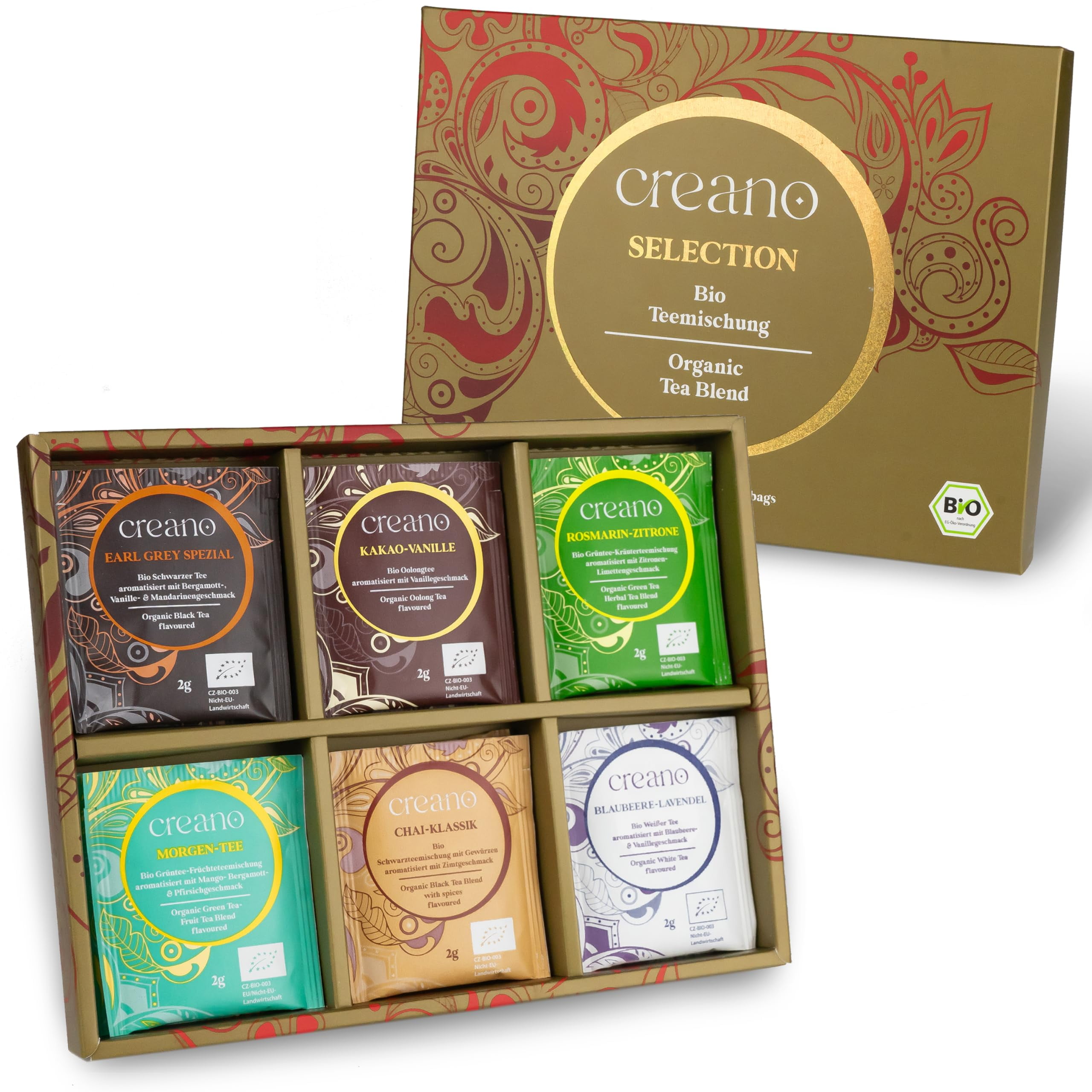 Creano Organic Tea Gift DEF29 Set - 24 Organic Tea Bags in 6 Dreamy ...
