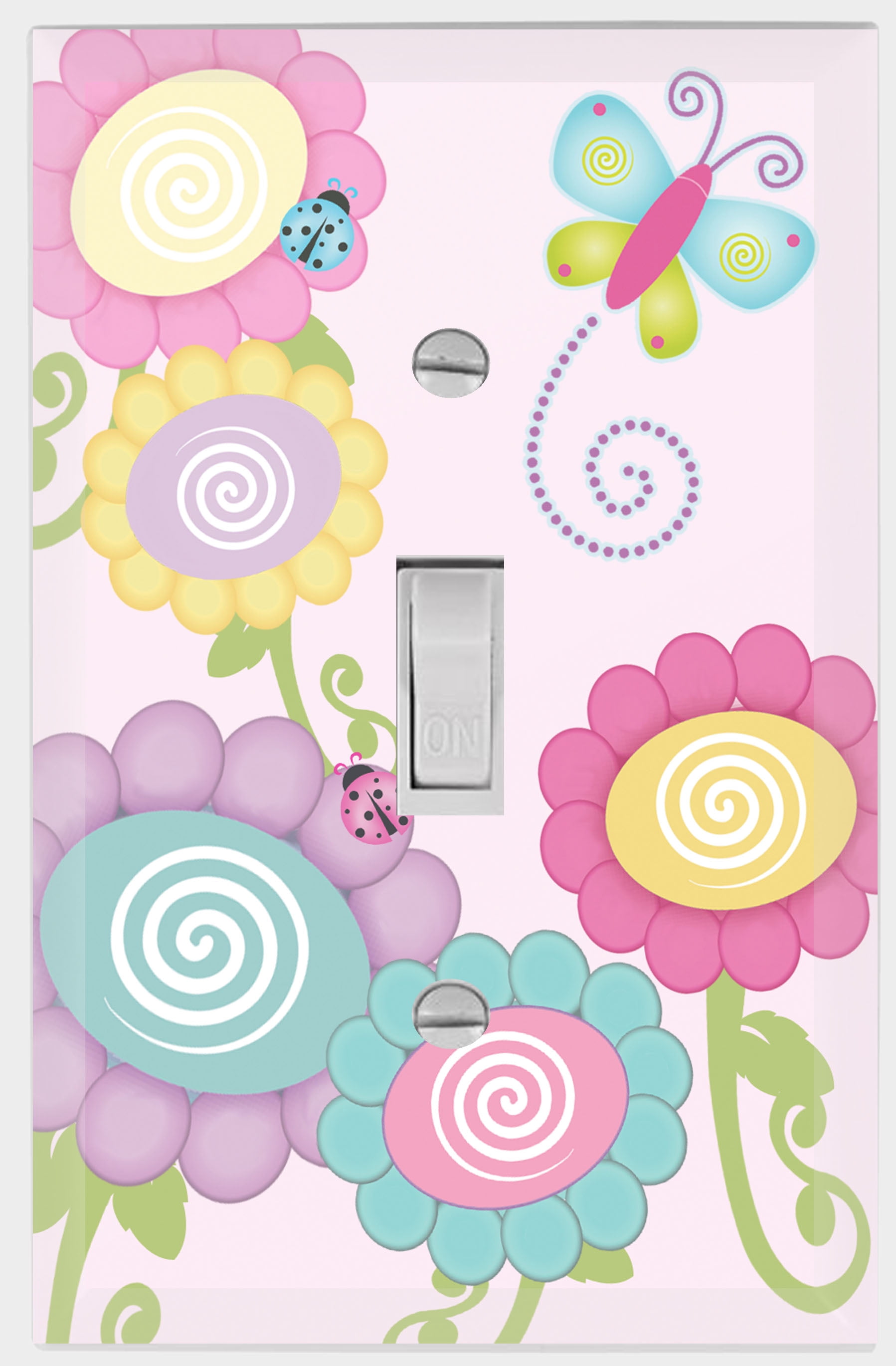 Create-A-Mural Pretty Colorful Cute Flowers Single Toggle Light Switch ...