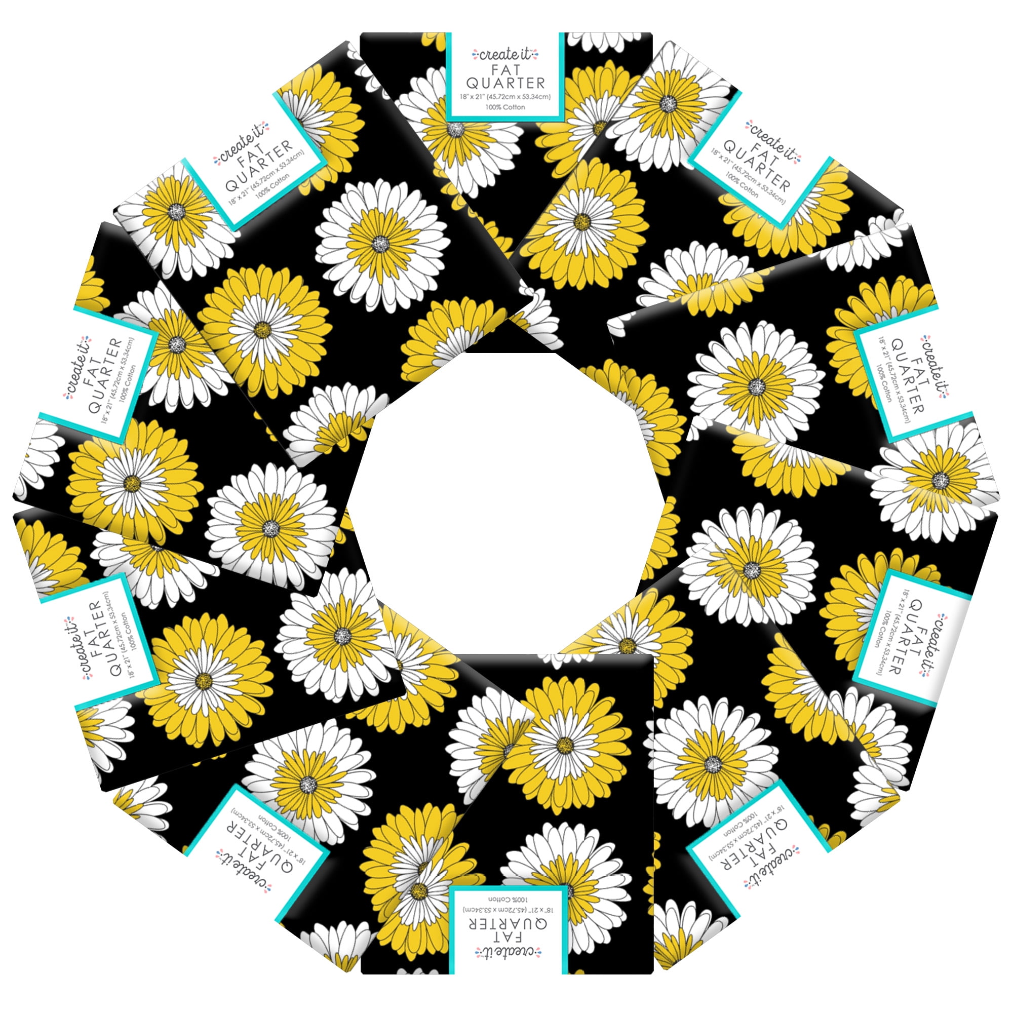Create It 18"x21" Cotton Daisy Precut Sewing & Craft Fabric, Black 10 ...