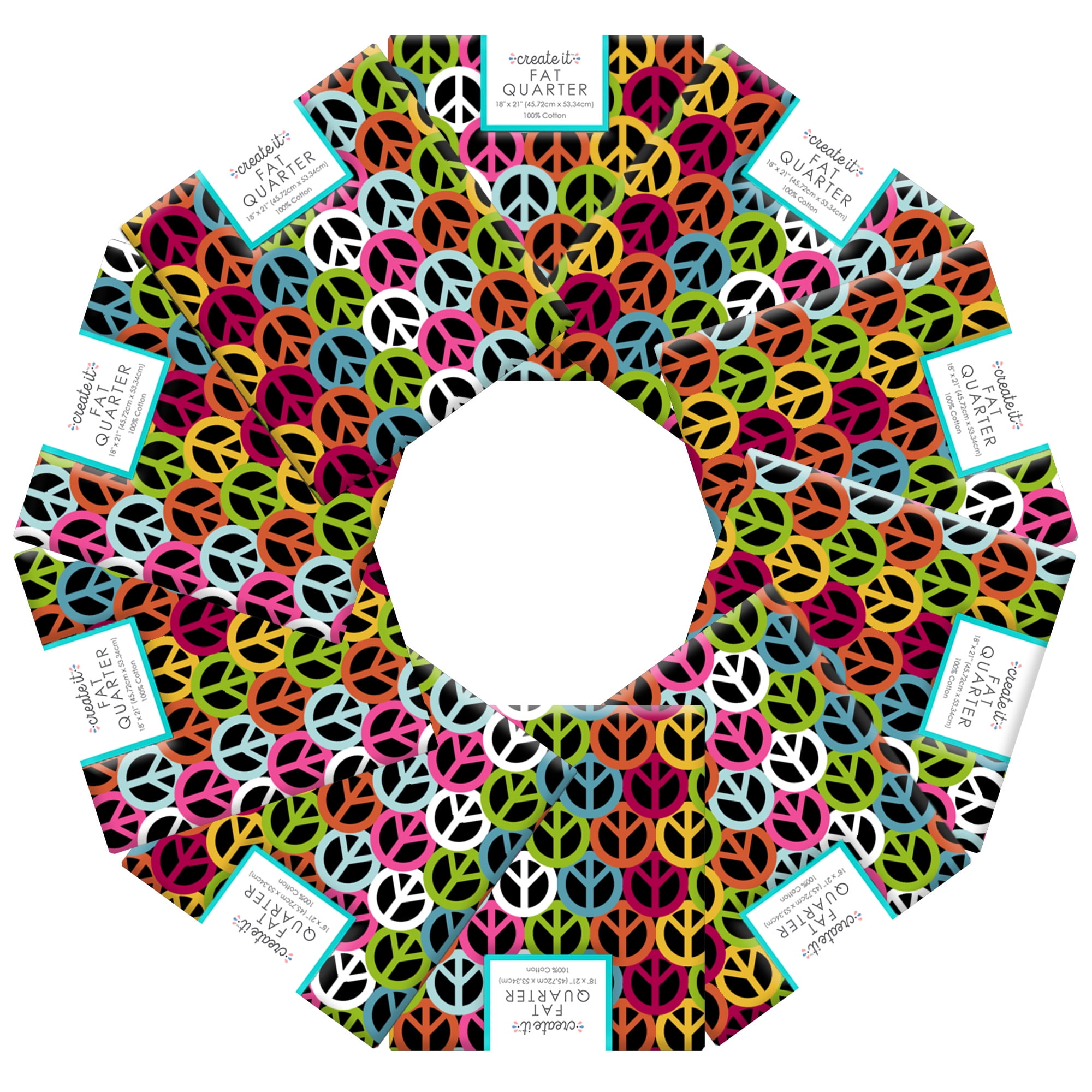 Create It 18"x21" Cotton Peace Precut Sewing & Craft Fabric, Black 10 ...