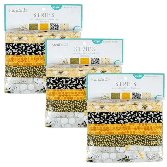 Create It 2.5"X42" 100% Cotton Bumble Bee Precut Sewing & Craft Fabric ...