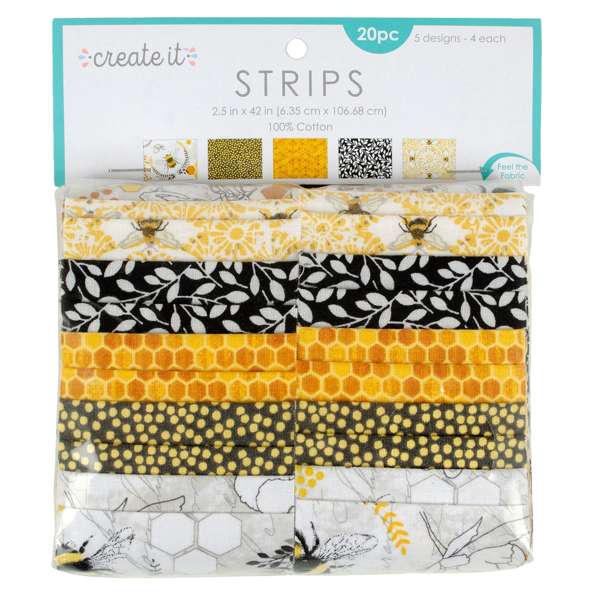 Create It 2.5"x42" Cotton Bee Precut Strips, Multicolor 20 Piece ...