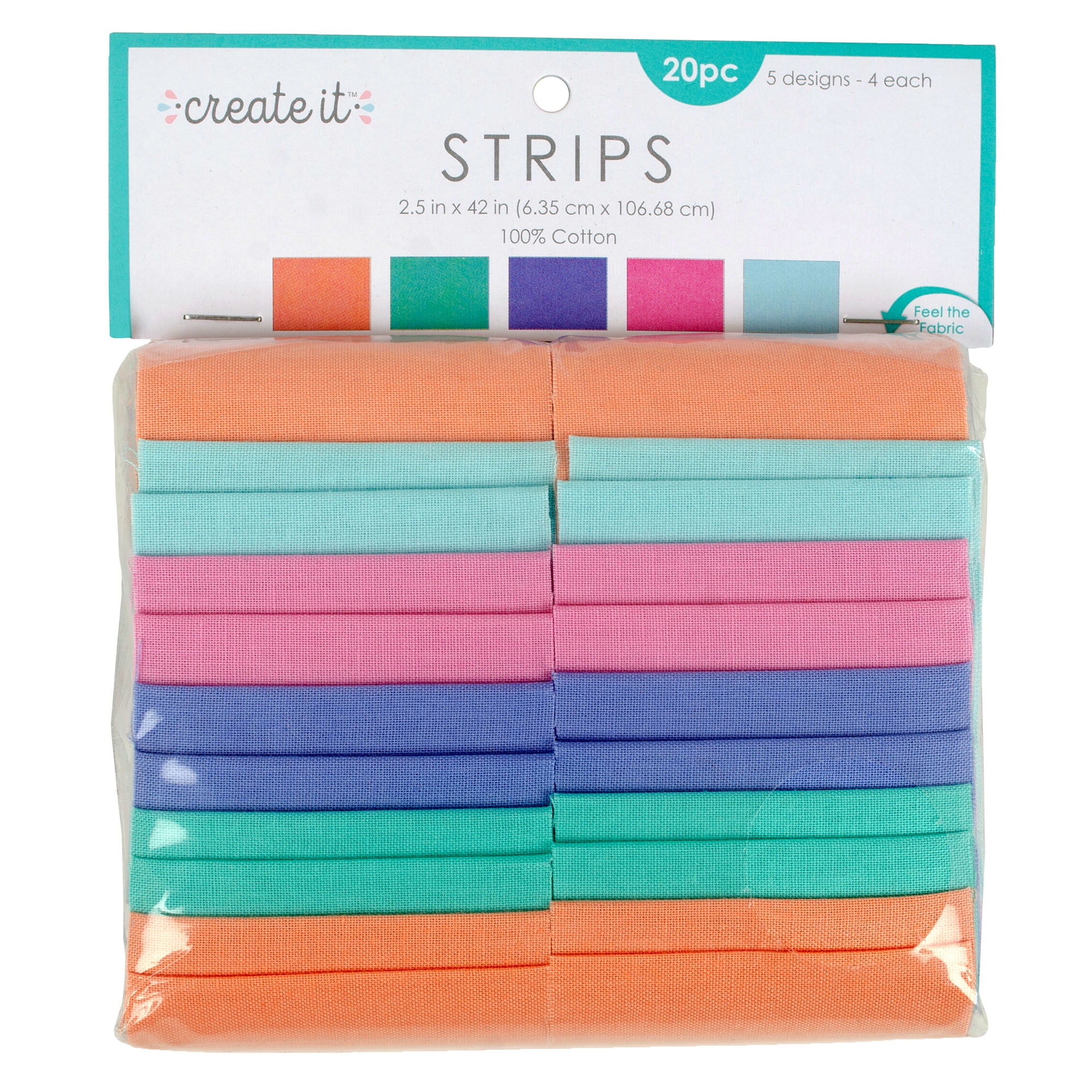 Create It 2.5"x42" Cotton Solid Pastel Precut Strips, Multicolor 20 ...