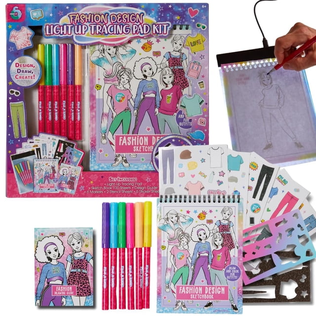 Create N’ Style Fashion Design Light Up Tracing Pad Kit, Kids Coloring ...