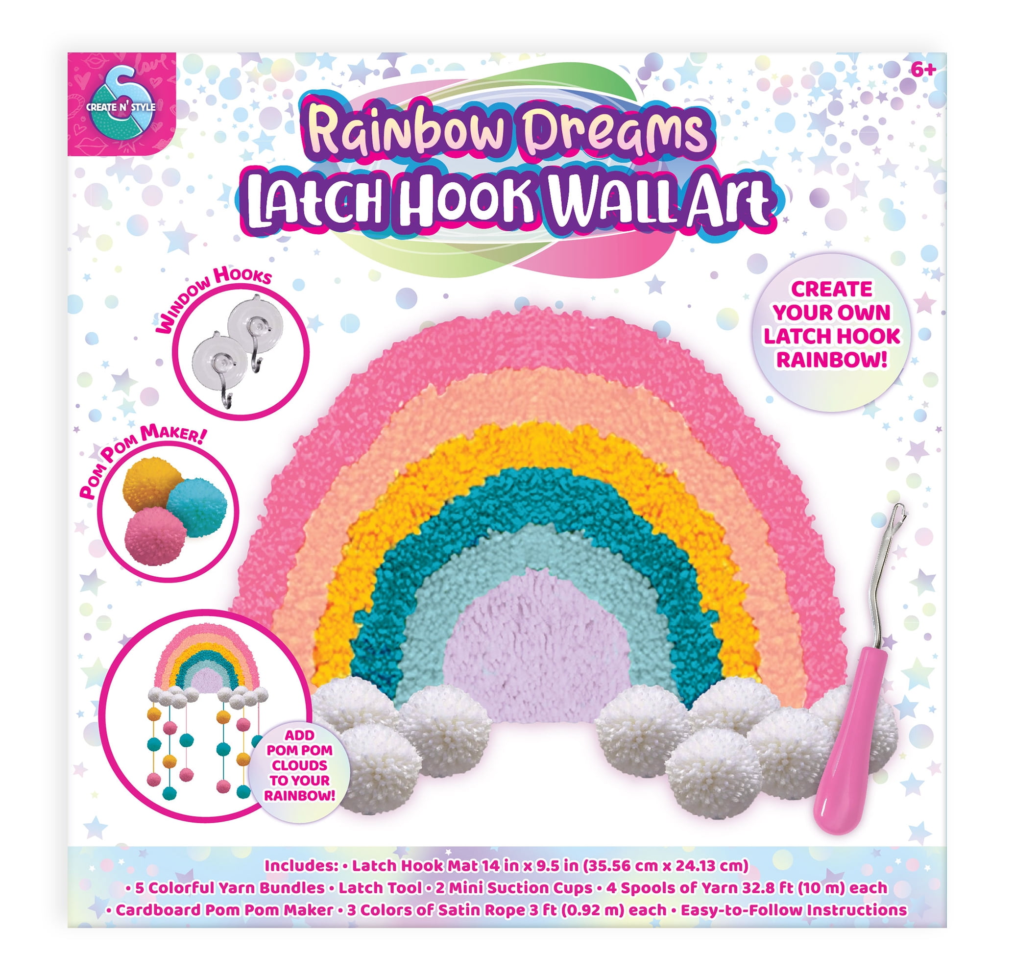 Create N' Style Rainbow Dreams Latch Hook Wall Art Kit Unisex for Ages ...