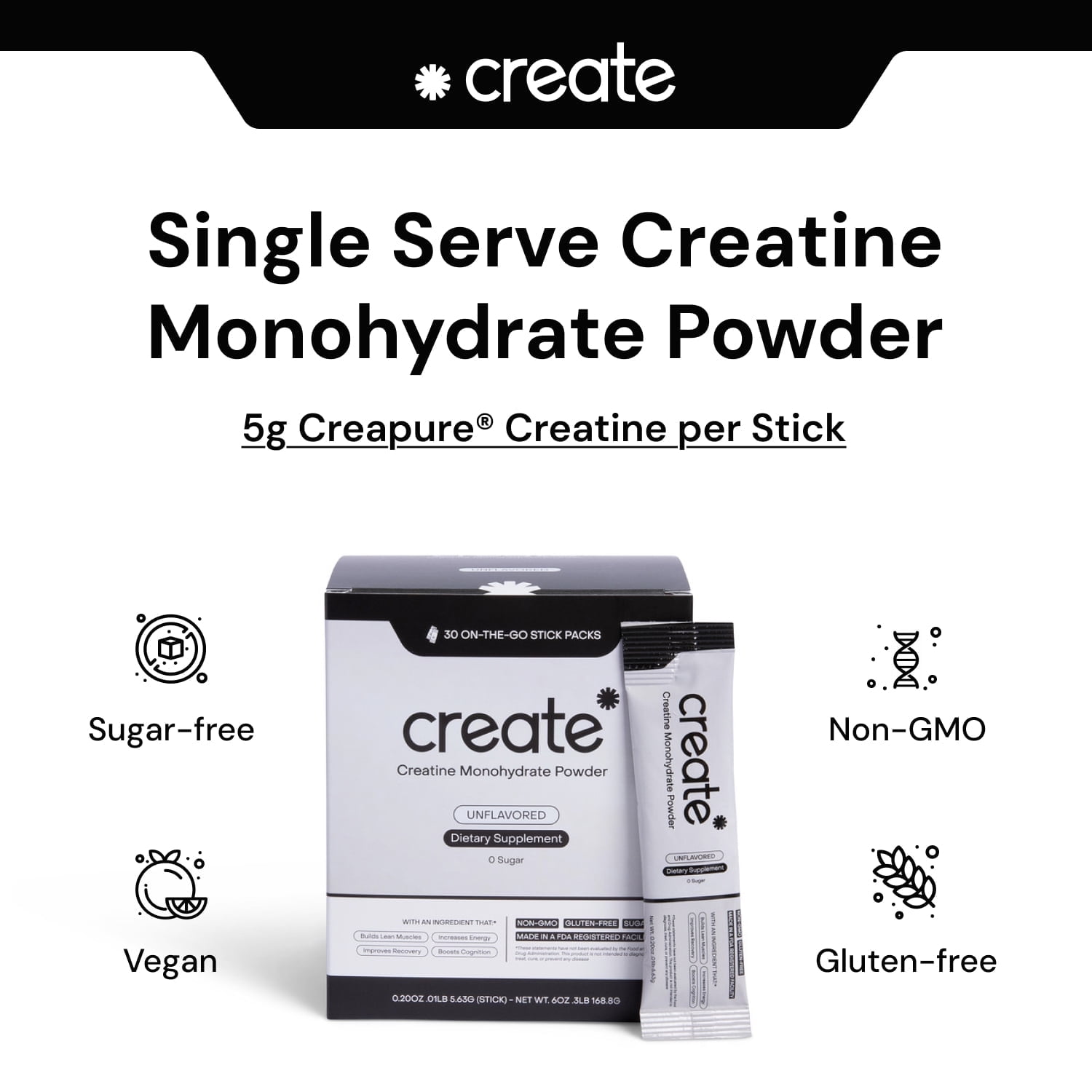 Create Single Serve Creatine Monohydrate Powder – 5g Creapure Creatine ...