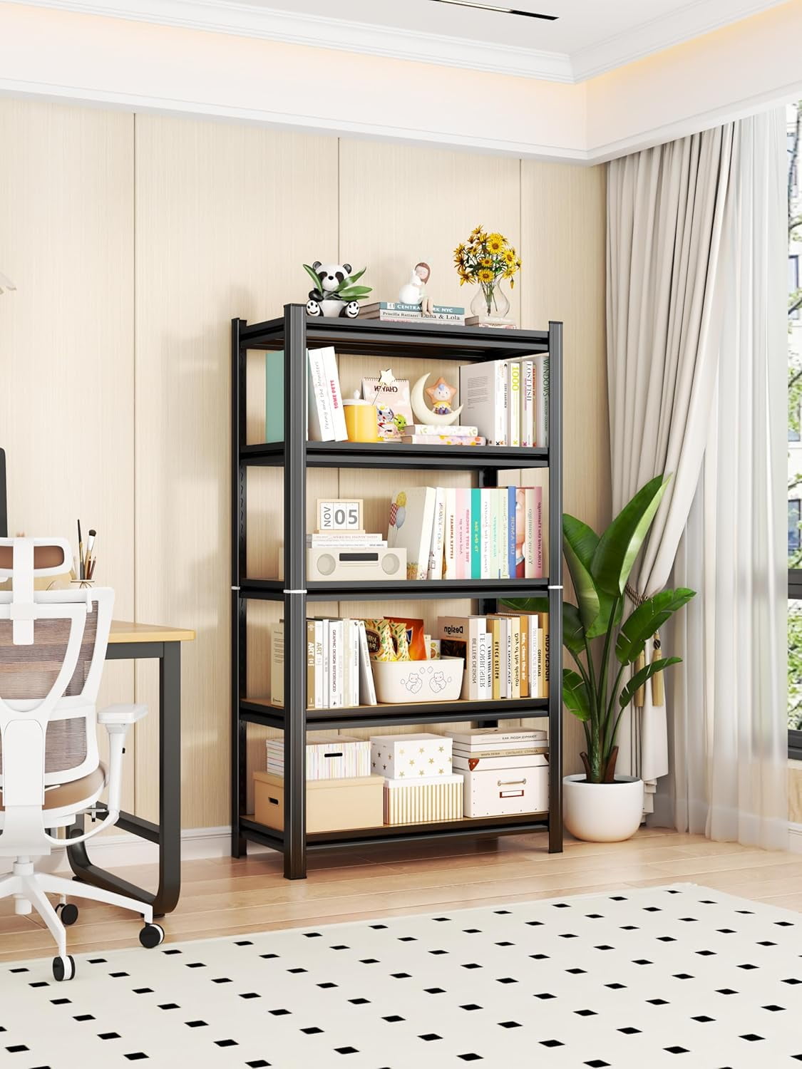 Create Your own Library: Classic Black Five-Tier Shelves Provide an ...